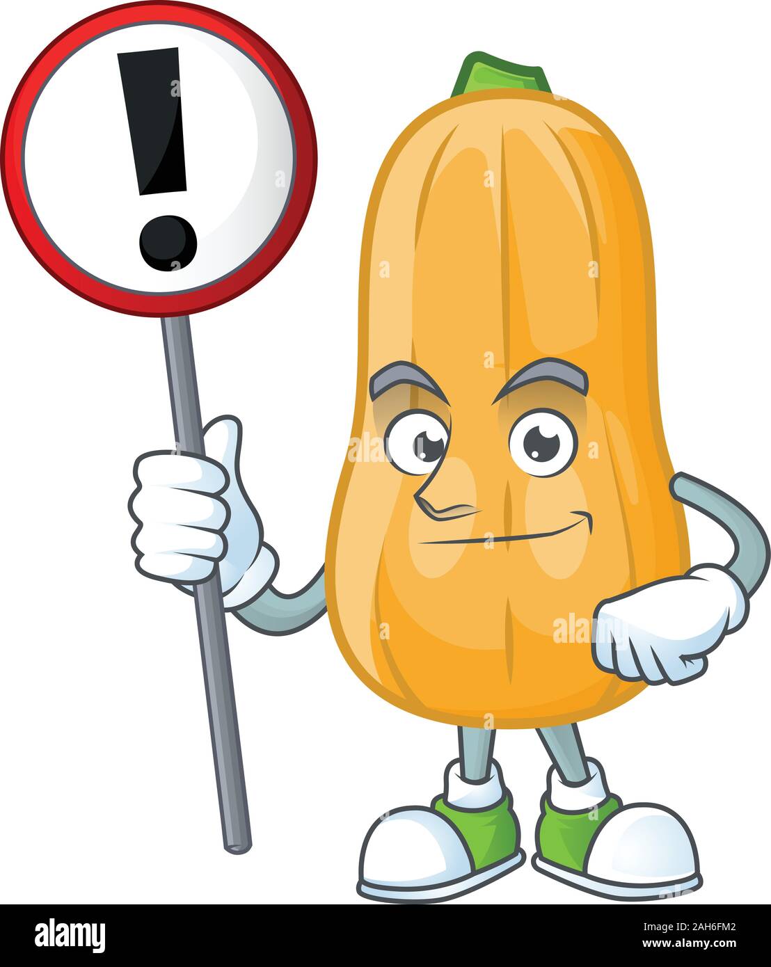 Cartoon mascot of butternut squash bring sign in his hand Stock Vector ...