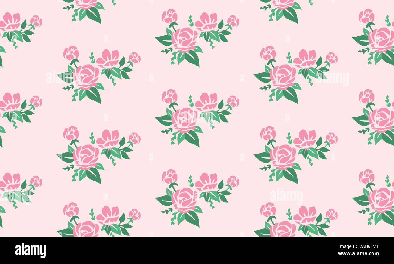 Simple pink rose flower, seamless floral pattern background, for happy ...