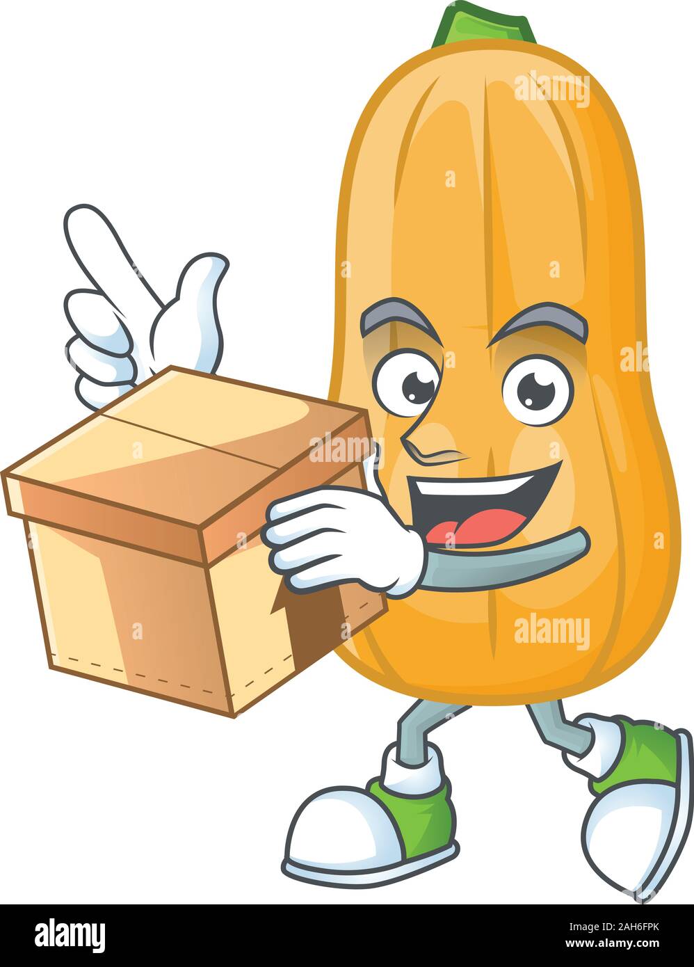 Cute butternut squash cartoon character style holding a box Stock ...