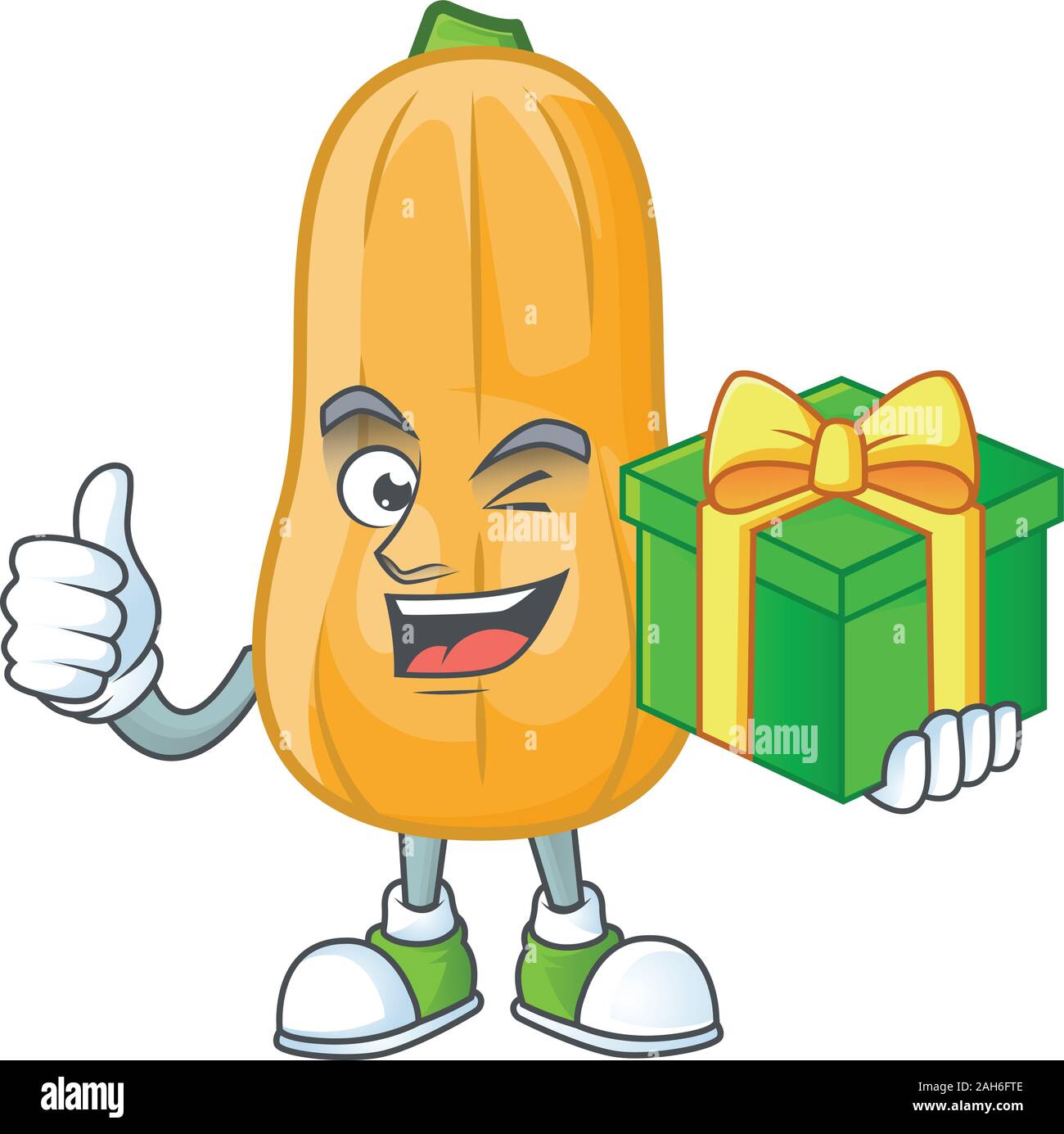cartoon character of happy butternut squash with gift box Stock Vector ...