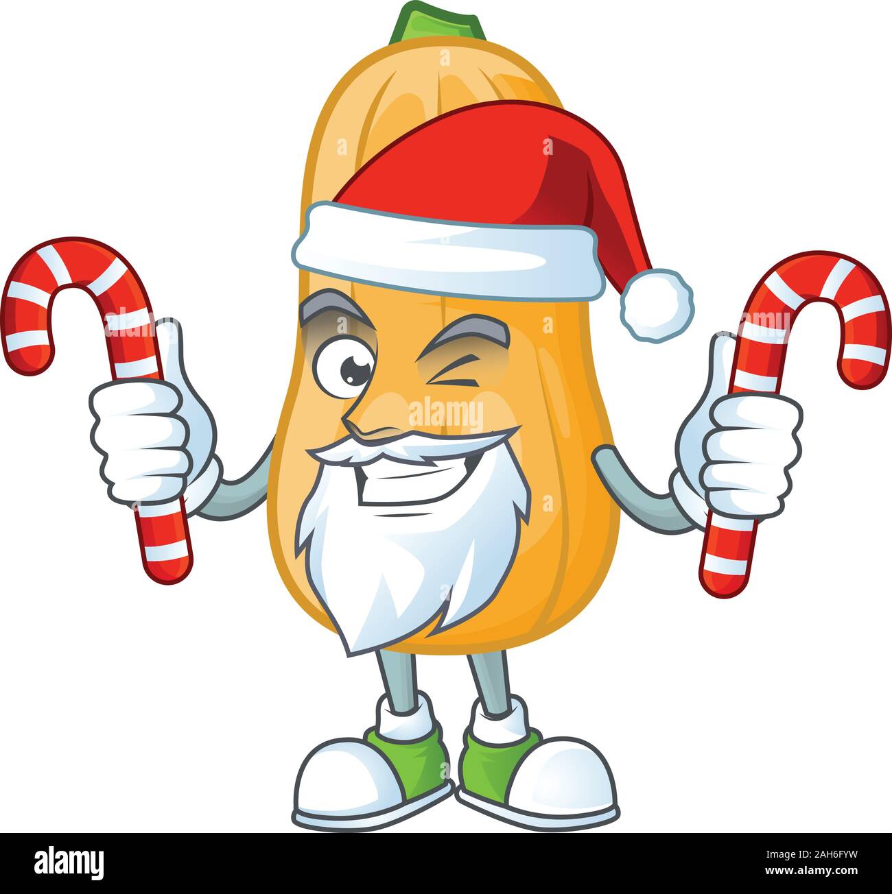 Butternut squash Cartoon character in Santa Claus with candy Stock ...