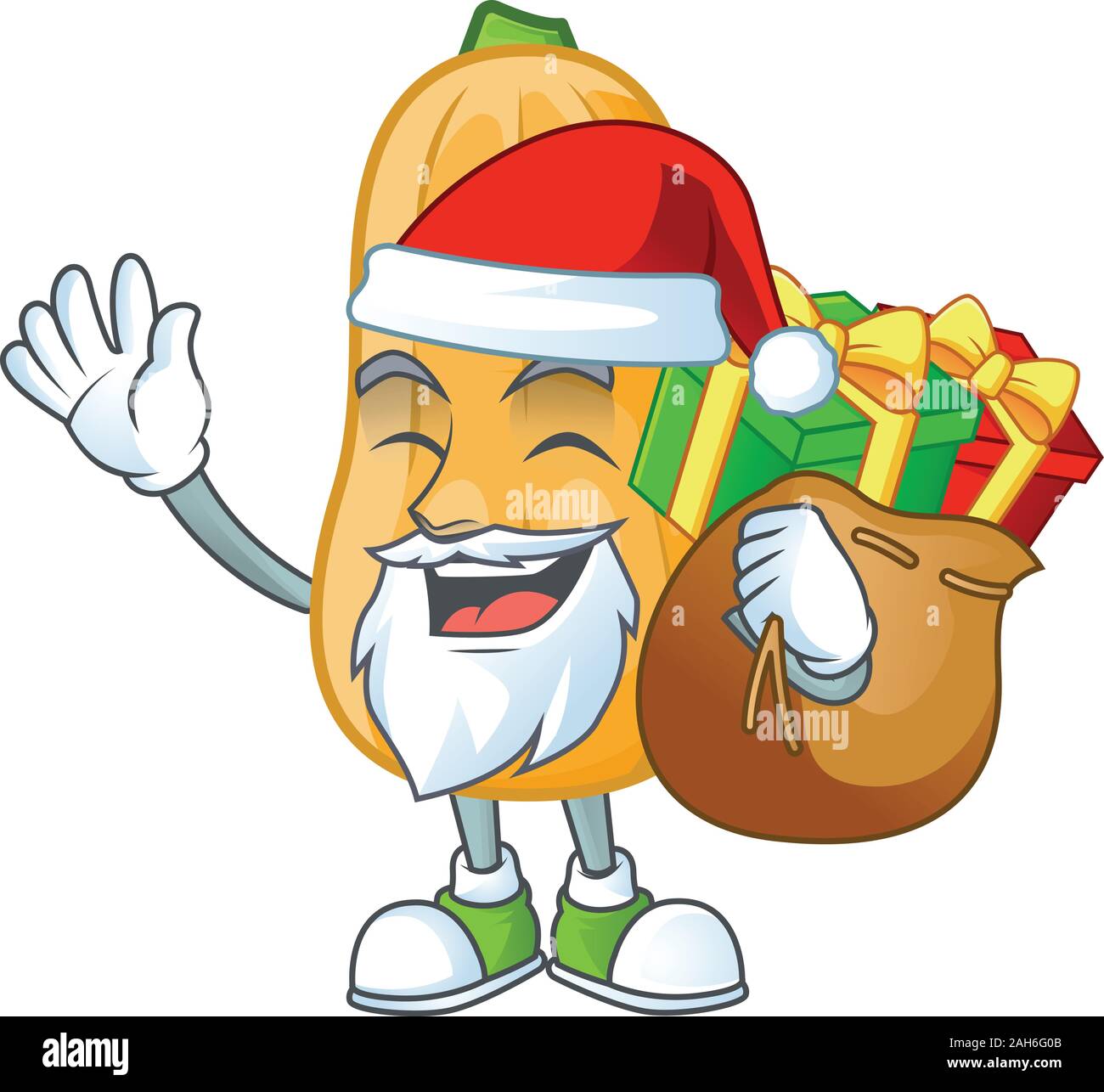 Santa Claus with gift bag butternut squash Cartoon design Stock Vector ...