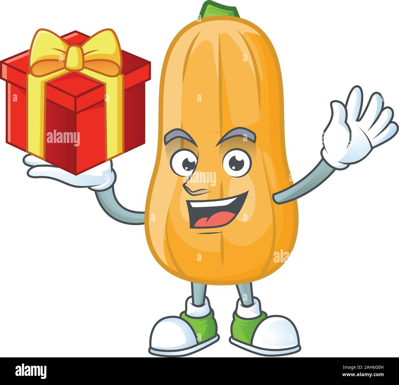 Butternut squash cartoon character with a box of gift Stock Vector ...
