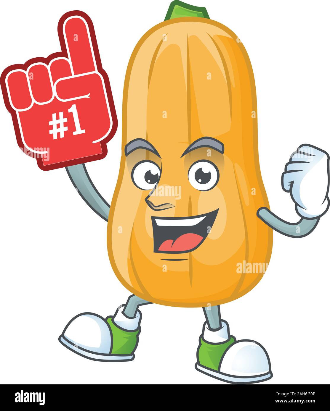 Funny butternut squash mascot cartoon style with Foam finger Stock ...
