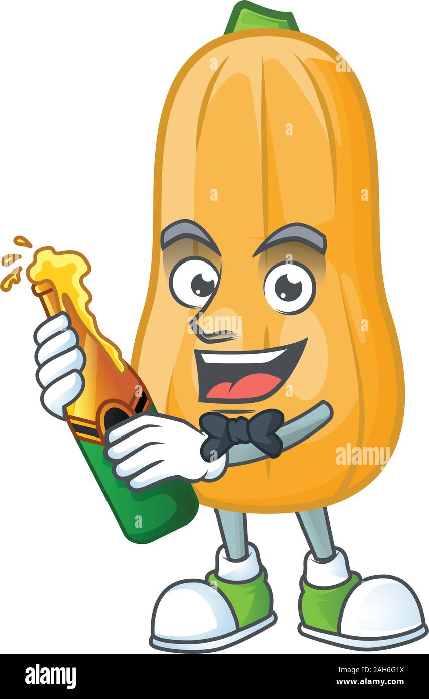 Happy butternut squash with beer cartoon character design Stock Vector ...