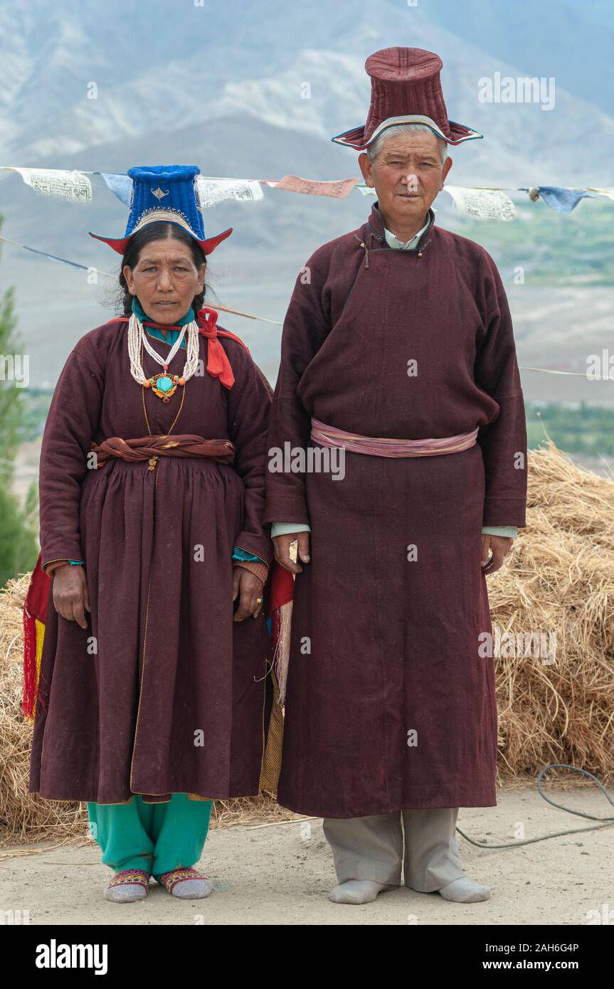 Portrait of a Ladakhi Couple in Traditional Attire during Ladakhi ...