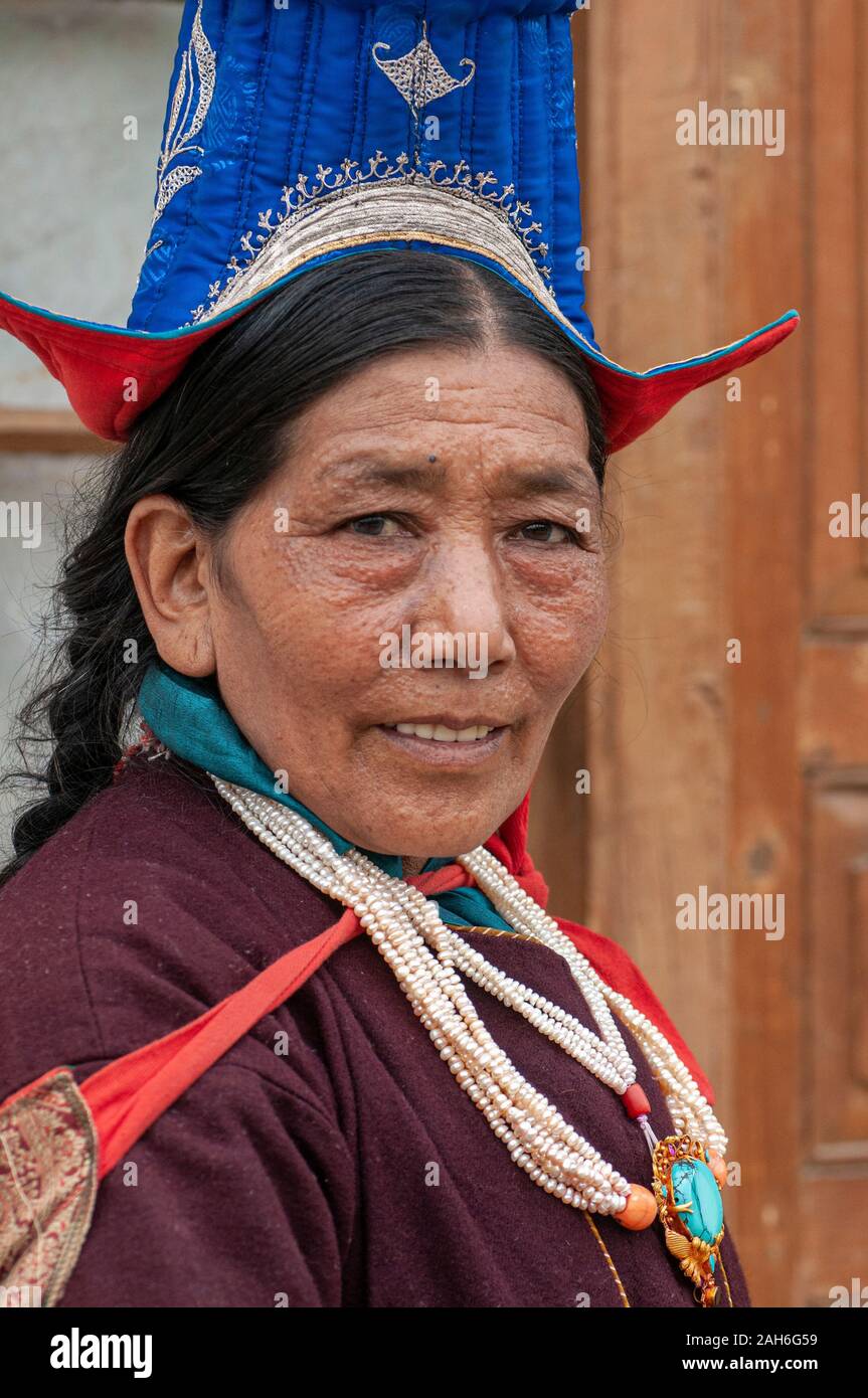 Portrait of a Ladakhi Woman in Traditional Attire during Ladakhi ...