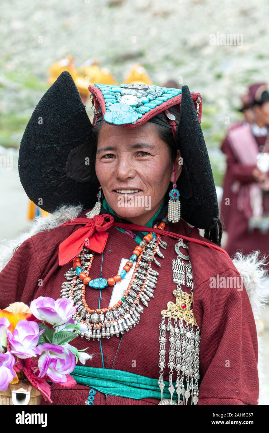 Portrait of a Ladakhi Woman in Traditional Attire during Ladakhi ...