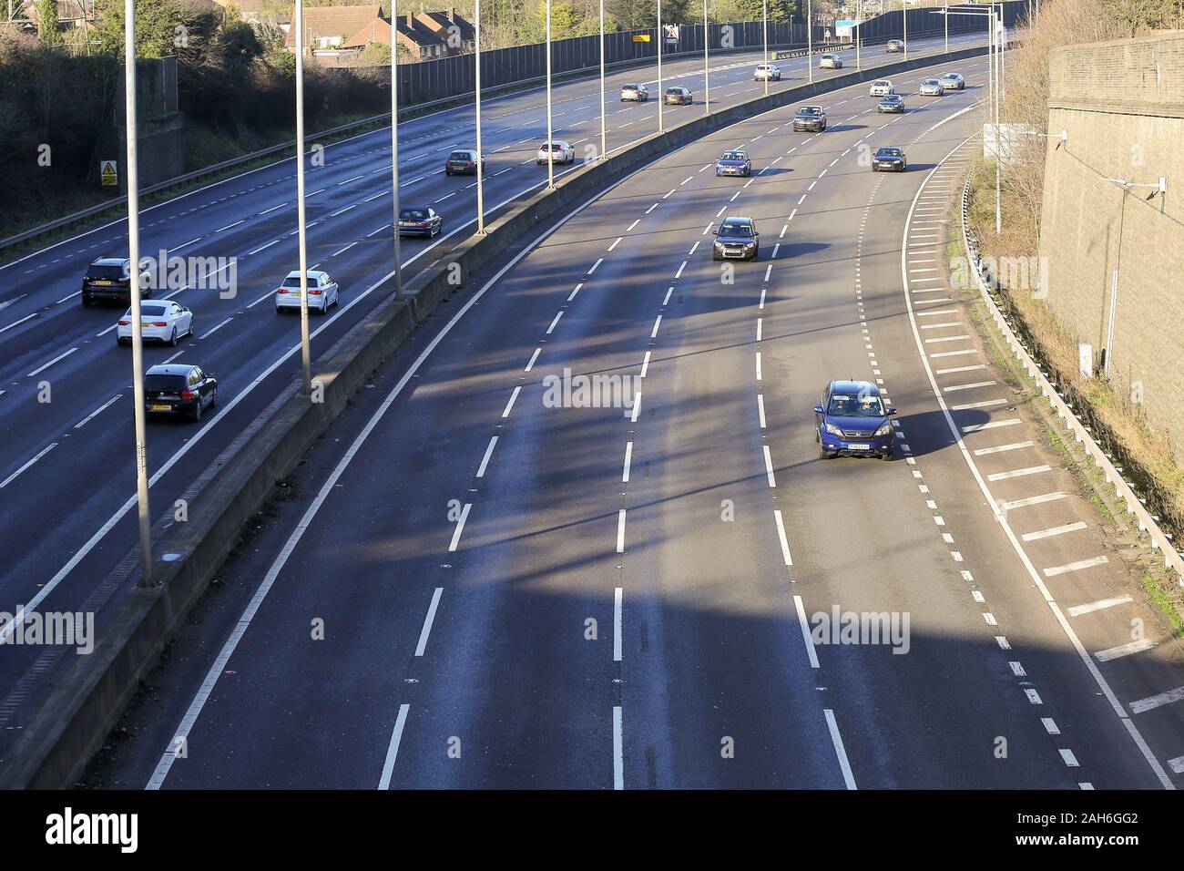 M1 traffic flowing on Christmas Day between junction 11A and 12. A ...
