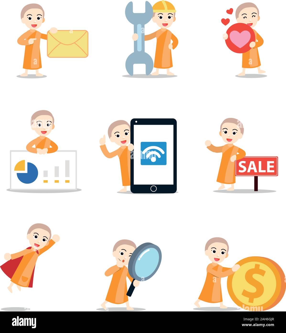 The character of a female monk is meditating Stock Vector Image & Art ...