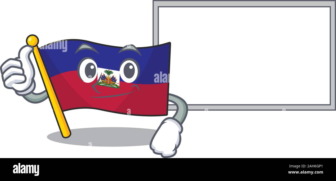 cute flag haiti Scroll cartoon character Thumbs up with board Stock ...