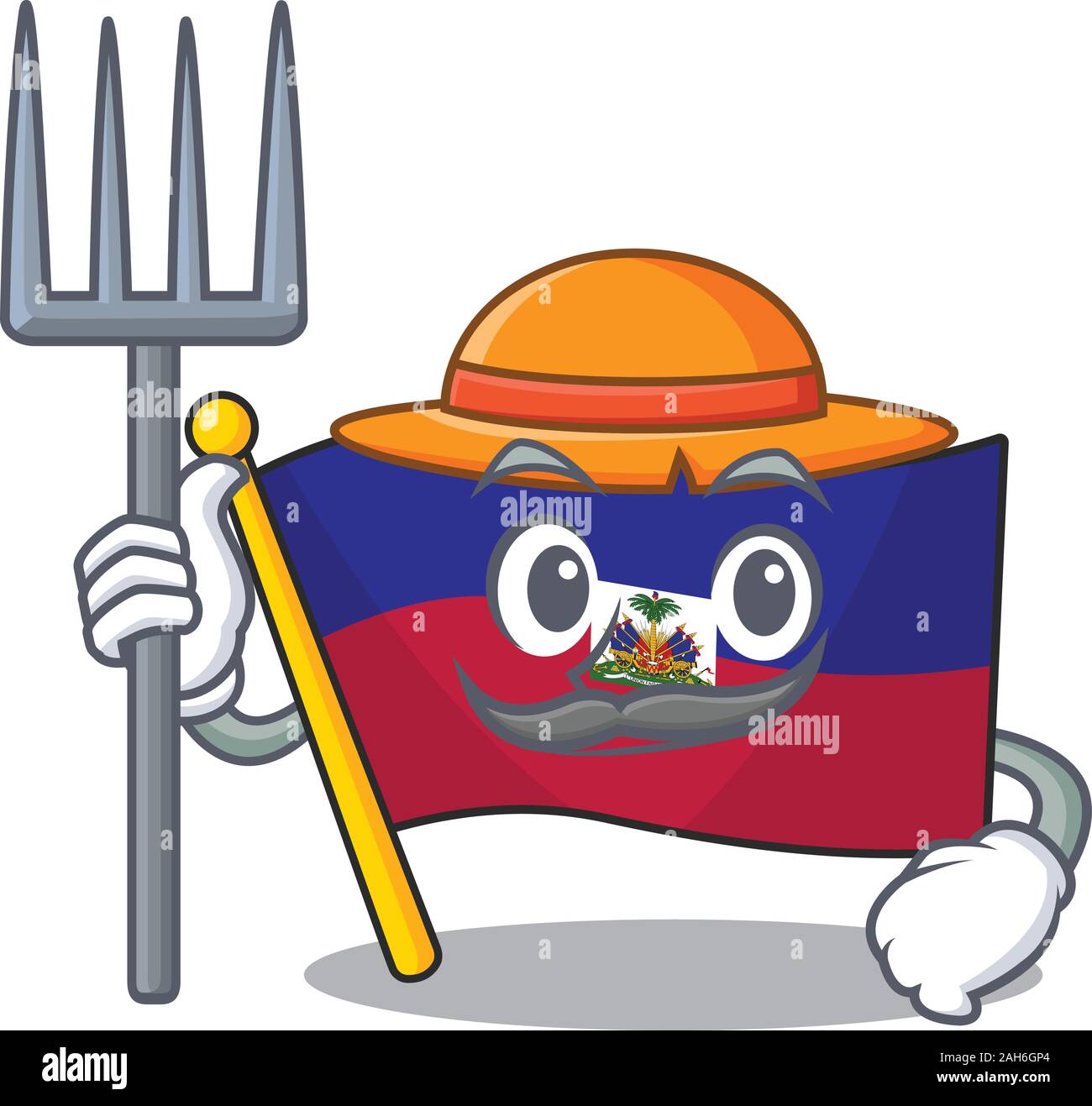 Happy Farmer flag haiti Scroll cartoon character with hat and tools ...