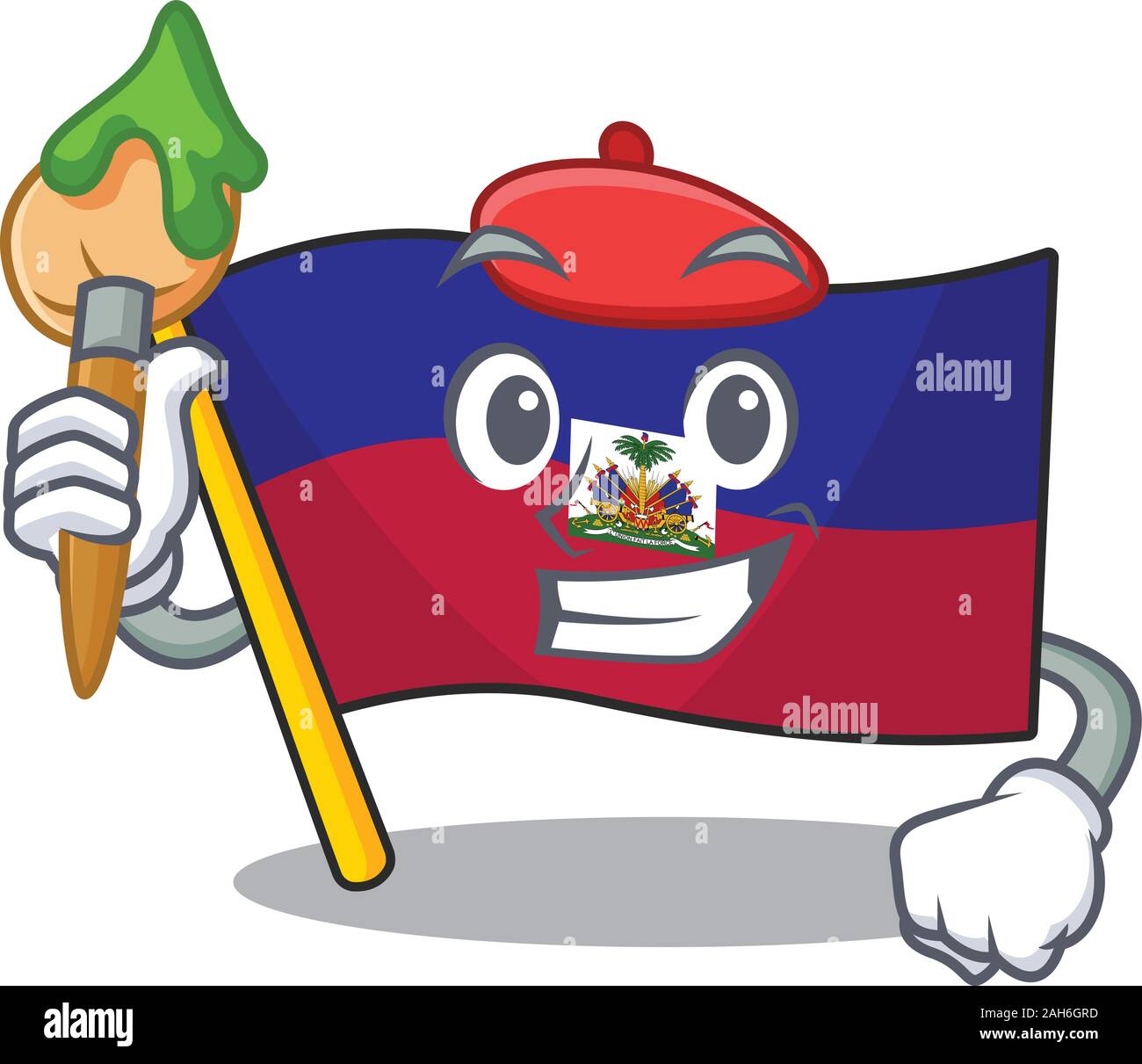 Funny flag haiti Scroll Artist cartoon character holding brush Stock ...