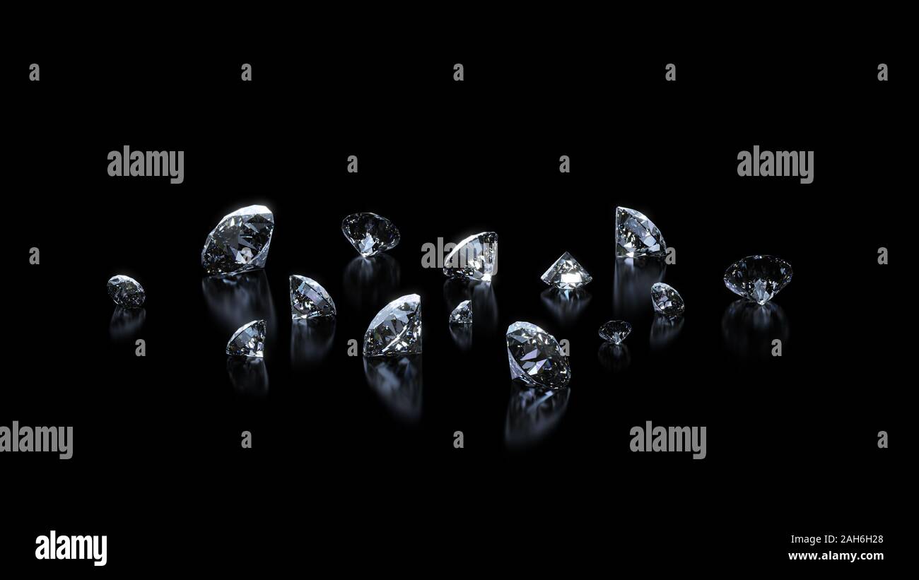Luxury shining diamonds background on black - 3d render Stock Photo - Alamy