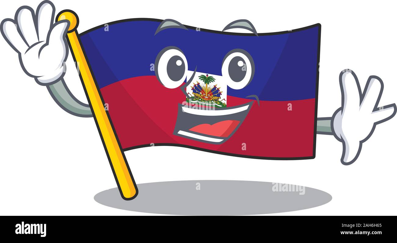 Waving cute smiley flag haiti Scroll cartoon character design Stock ...