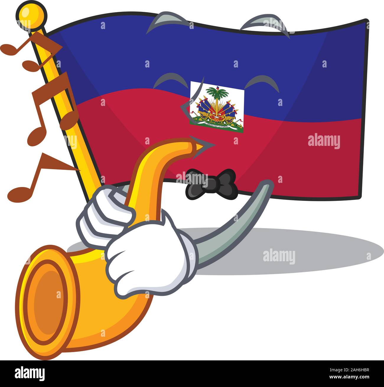 Flag haiti Scroll cartoon character design performance with trumpet ...
