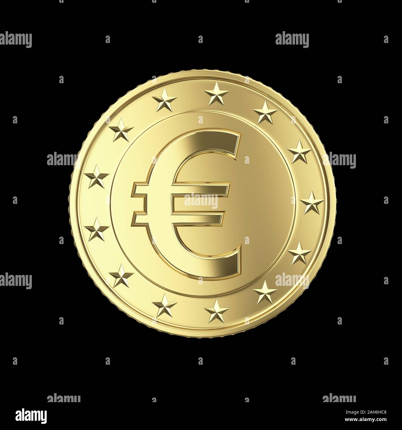Beautiful golden Euro coin isolated on black with clipping path Stock ...