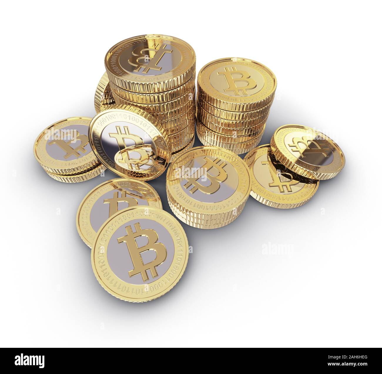 Golden Bitcoin cryptography digital currency coins - isolated with ...