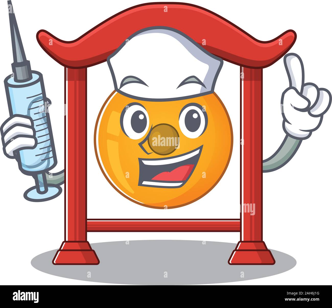 Hospitable Cute Nurse chinese gong Scroll cartoon style holding syringe ...