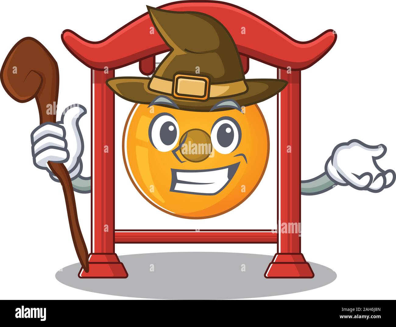 Happy Witch chinese gong Scroll cartoon character design Stock Vector ...