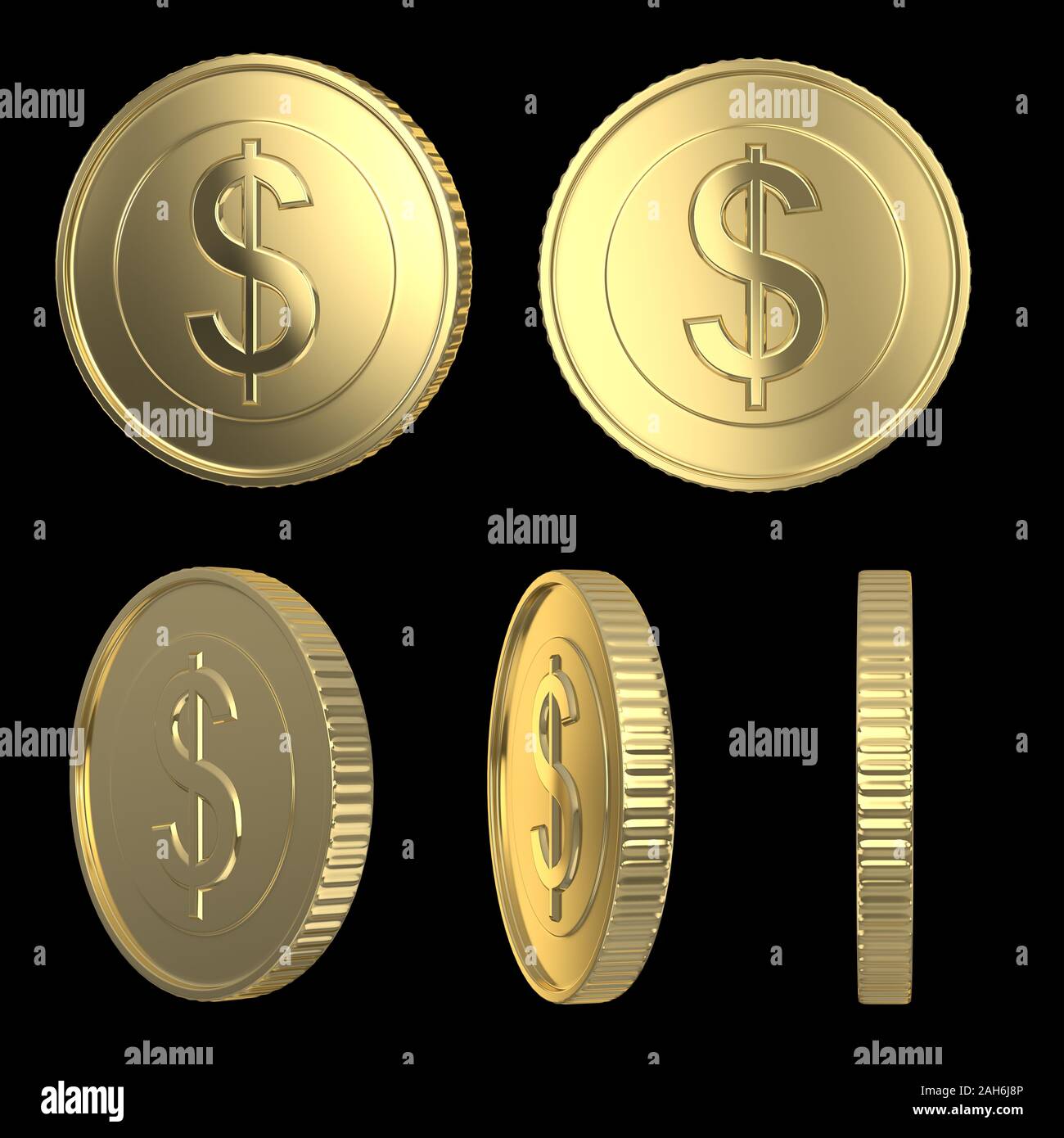 Golden dollar coins on black isolated with clipping path Stock Photo ...