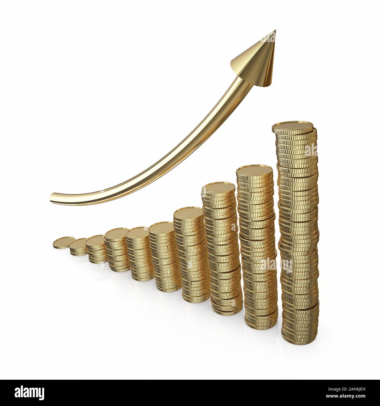 Golden coins graph with growth arrow - isolated Stock Photo - Alamy