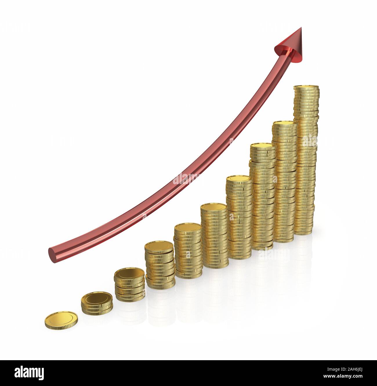 Golden coins column graph isolated on white background with clipping ...