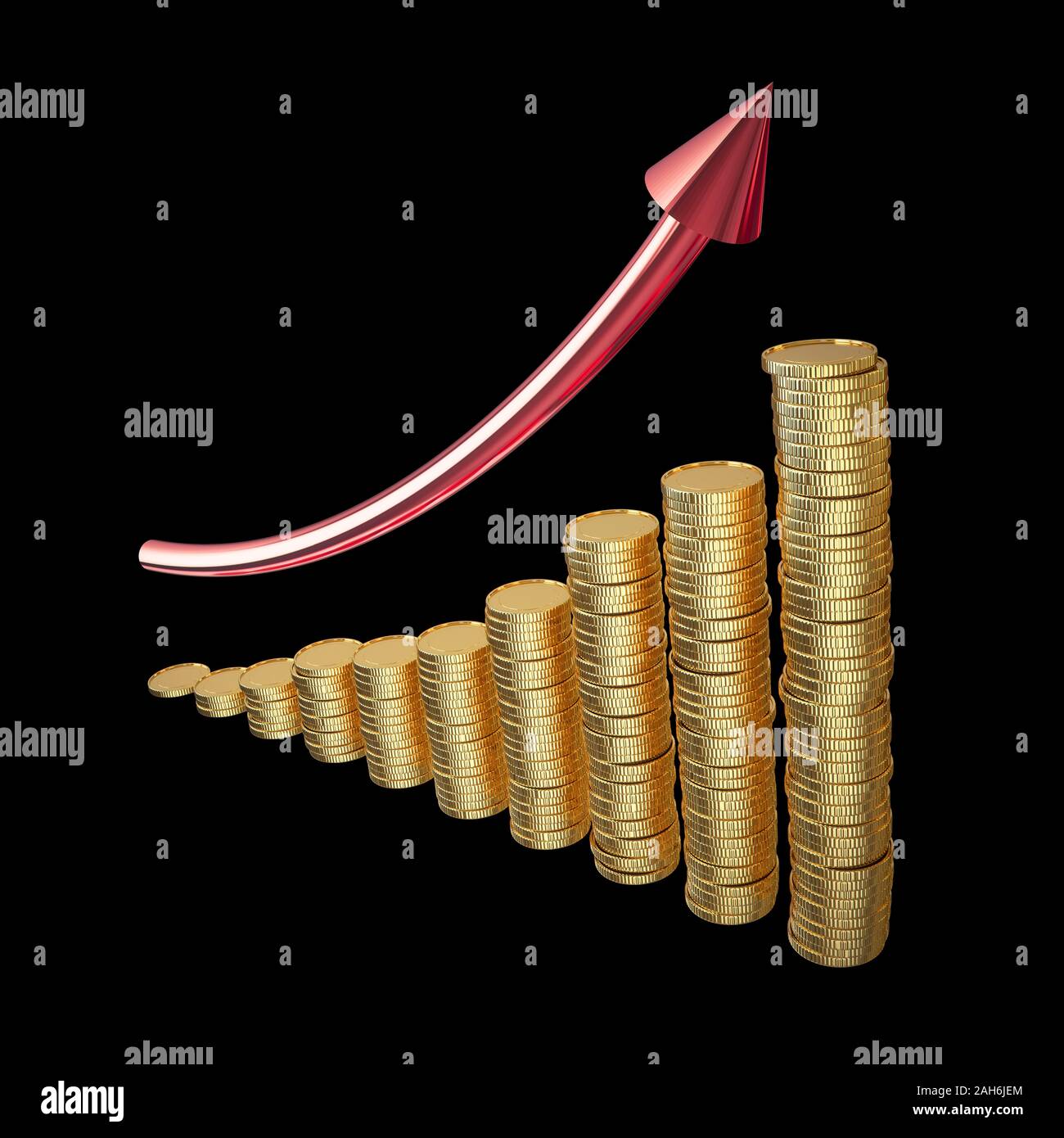 Coin stack arrow bar graph hi-res stock photography and images - Alamy