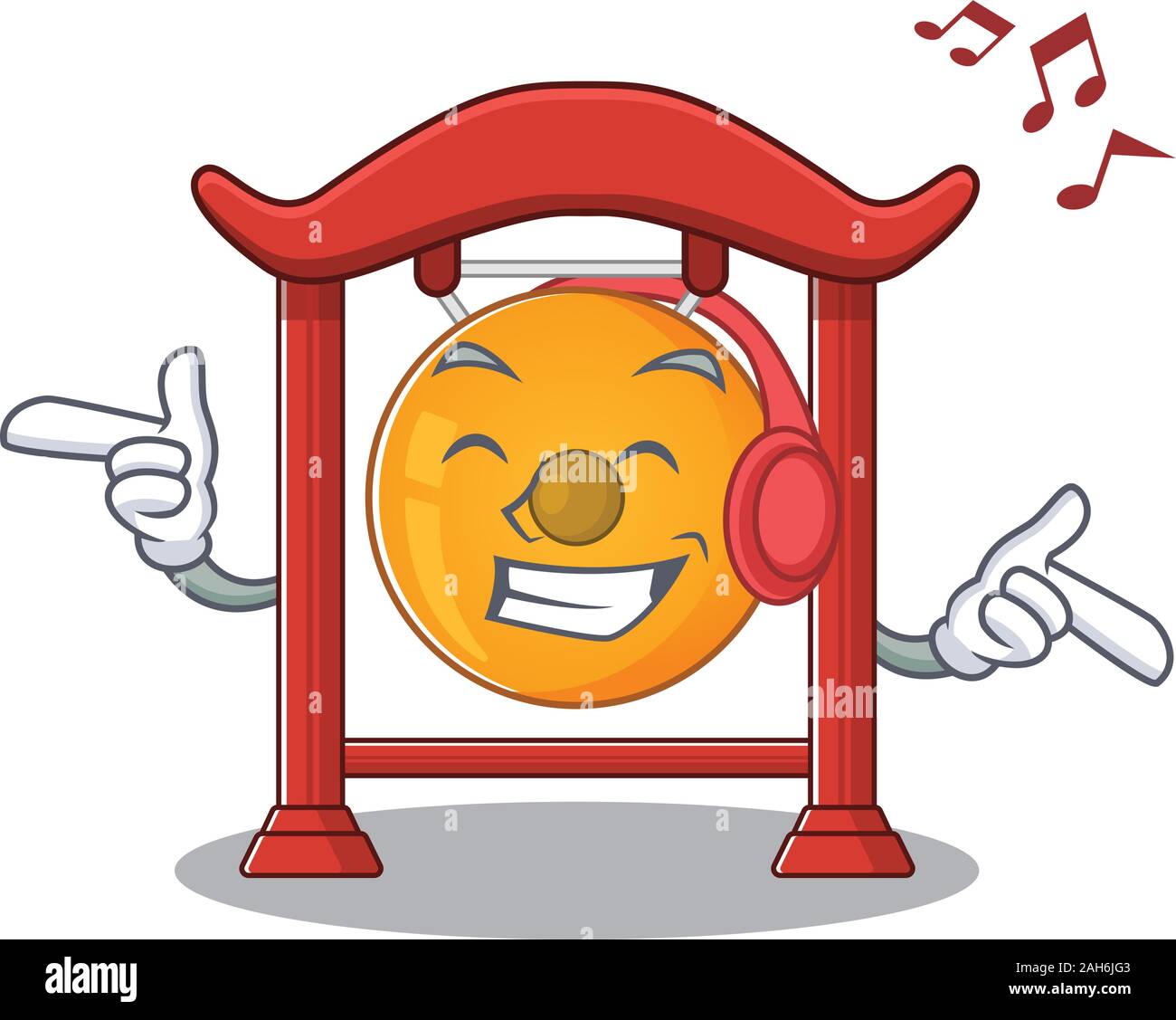 Listening music chinese gong Scroll mascot cartoon character design ...
