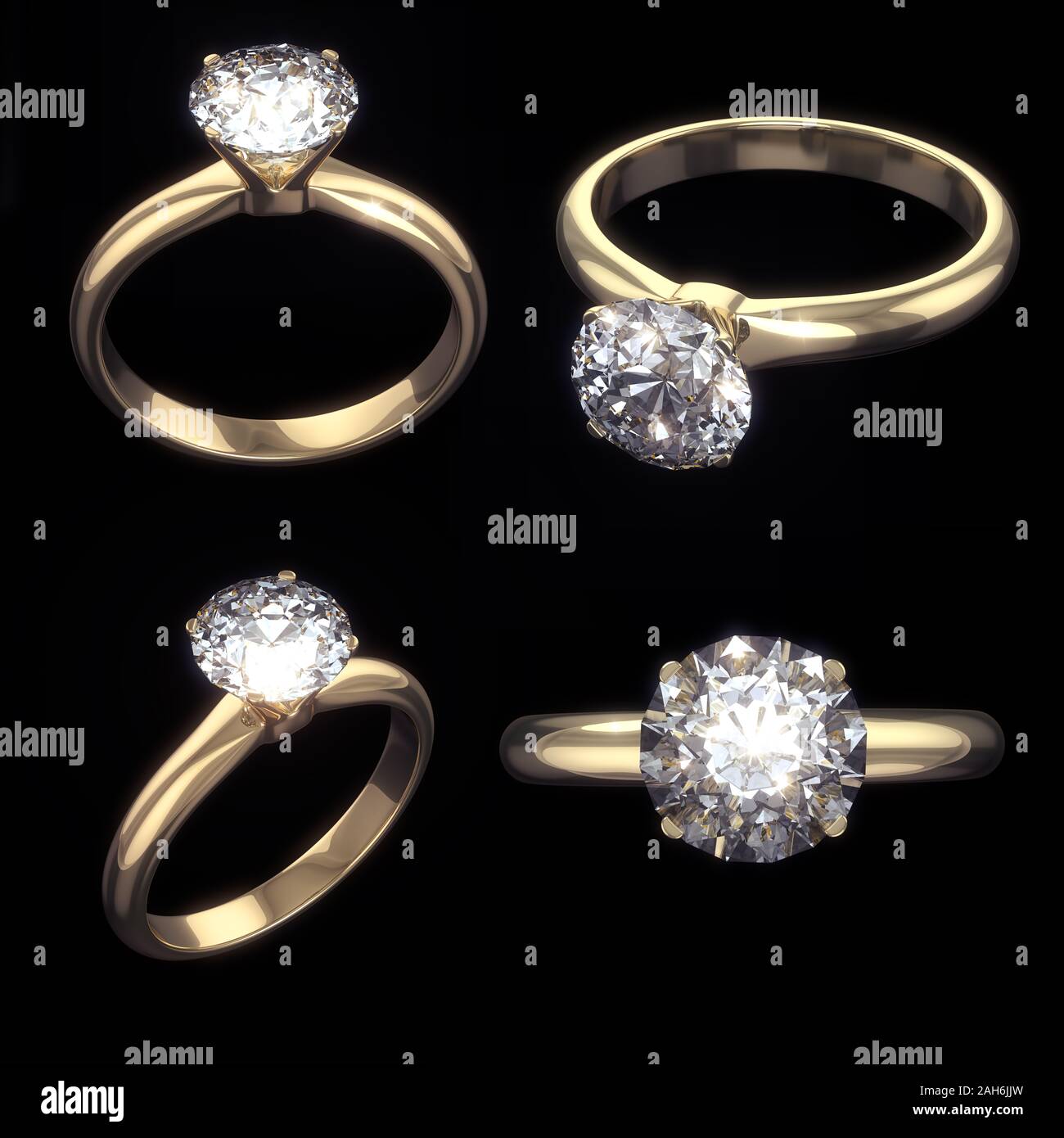 Diamond rings set with clipping path on black background Stock Photo ...