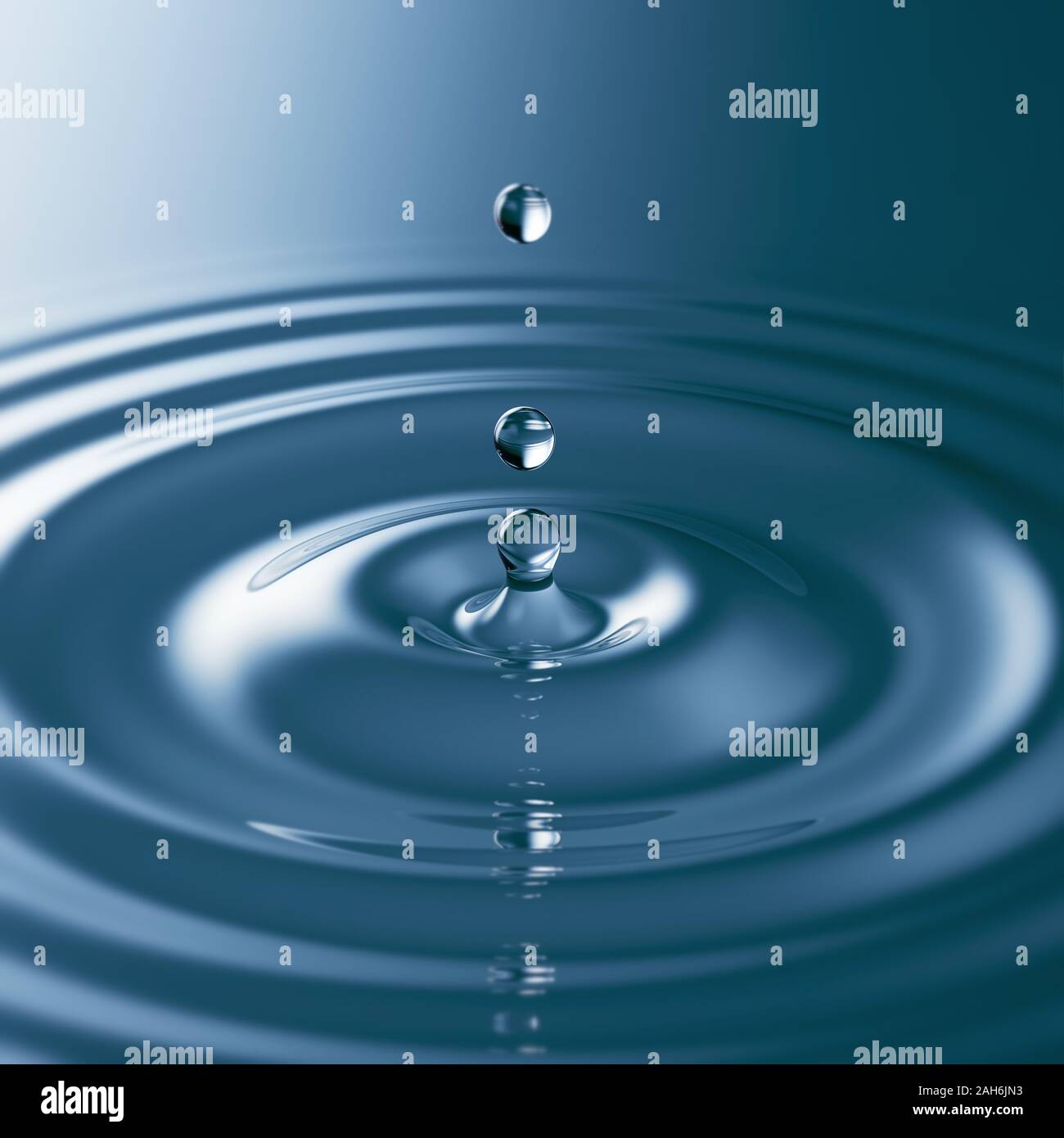 Falling blue water drop splash cg background Stock Photo - Alamy