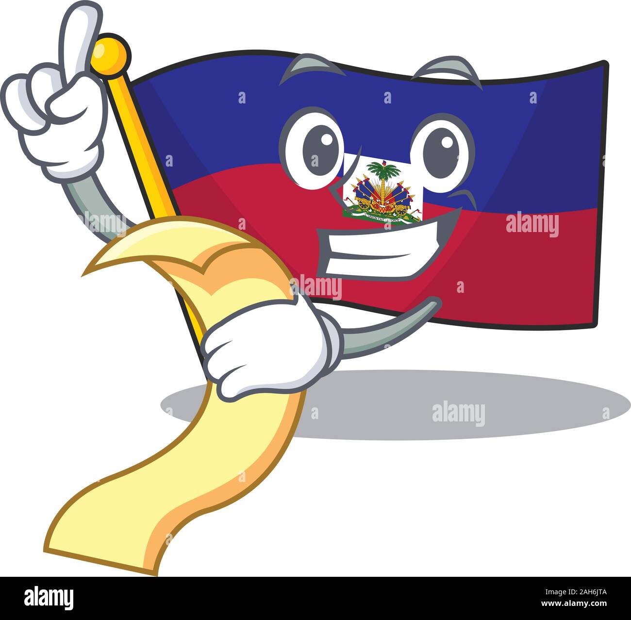 Flag haiti Scroll cartoon character holding menu ready to serve Stock ...