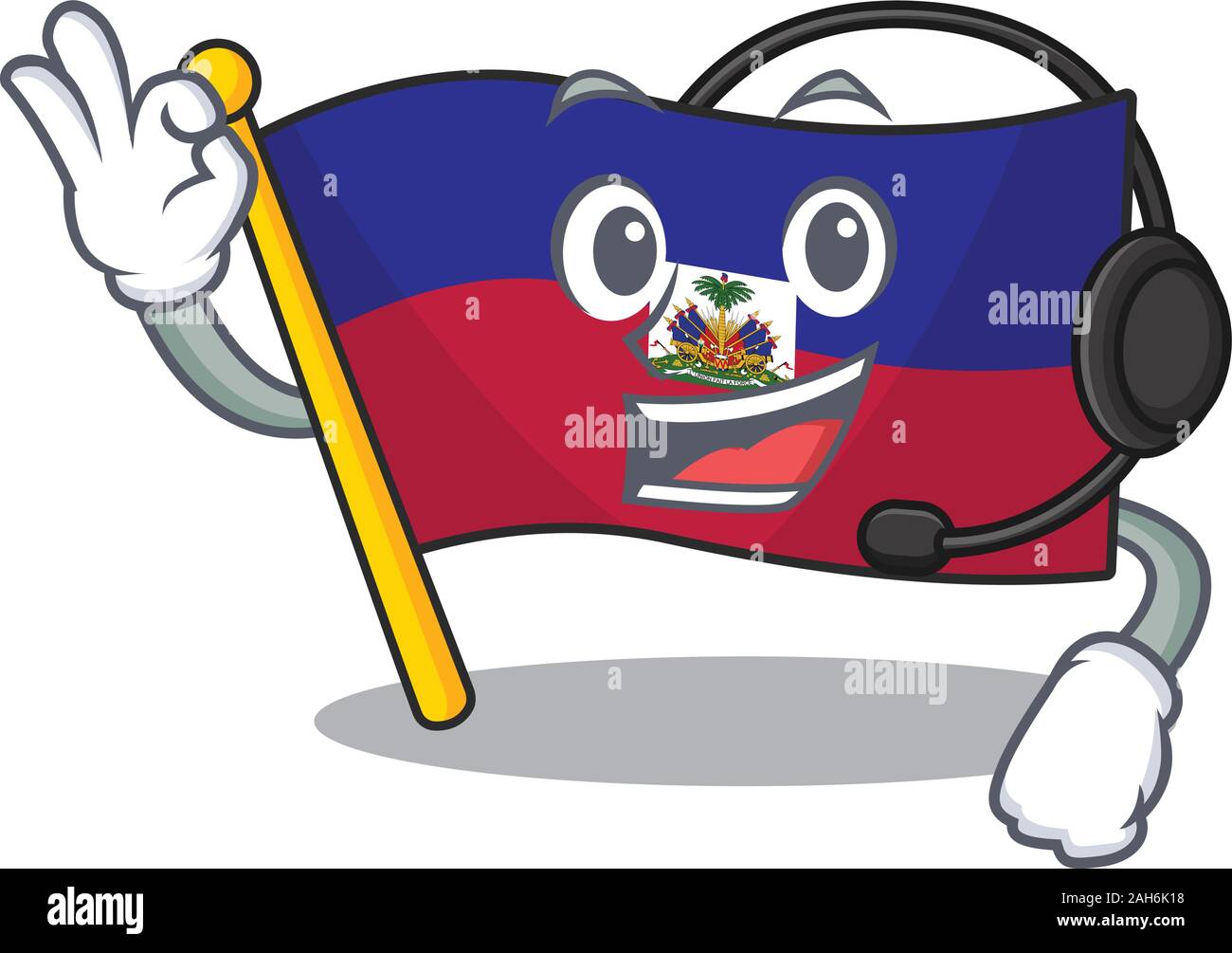 cute flag haiti Scroll cartoon character design wearing headphone Stock ...