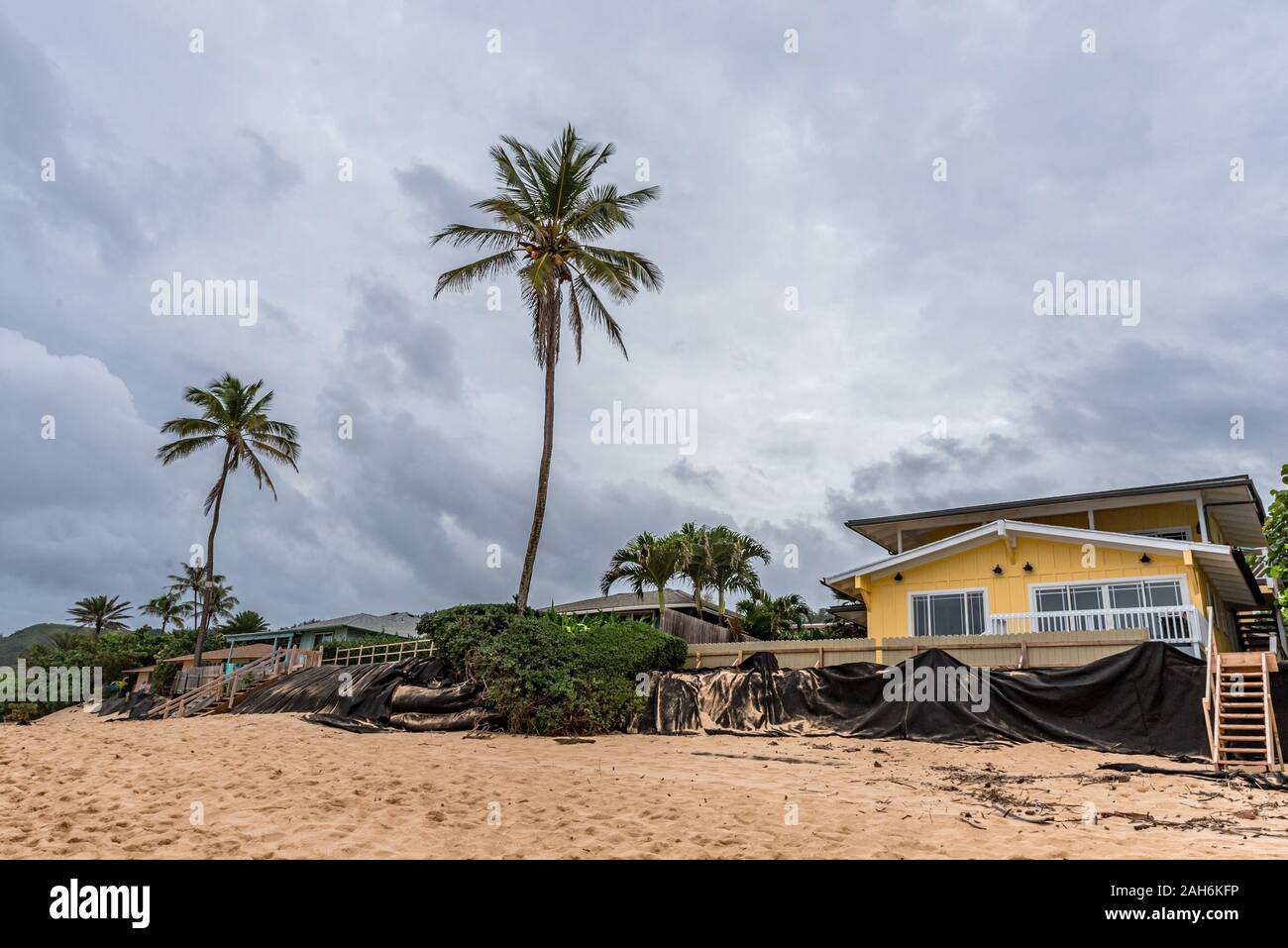 Sunset Beach, Hawaii/USA- Dec. 24, 2019: Loss of yards and homes due to ...