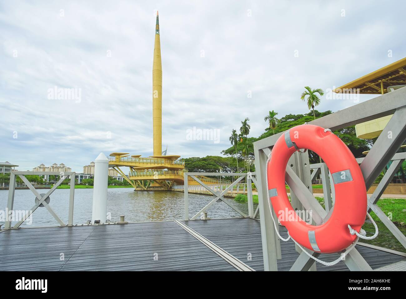 Gold color monument named Millennium Monument in Putrajaya, Malaysia ...