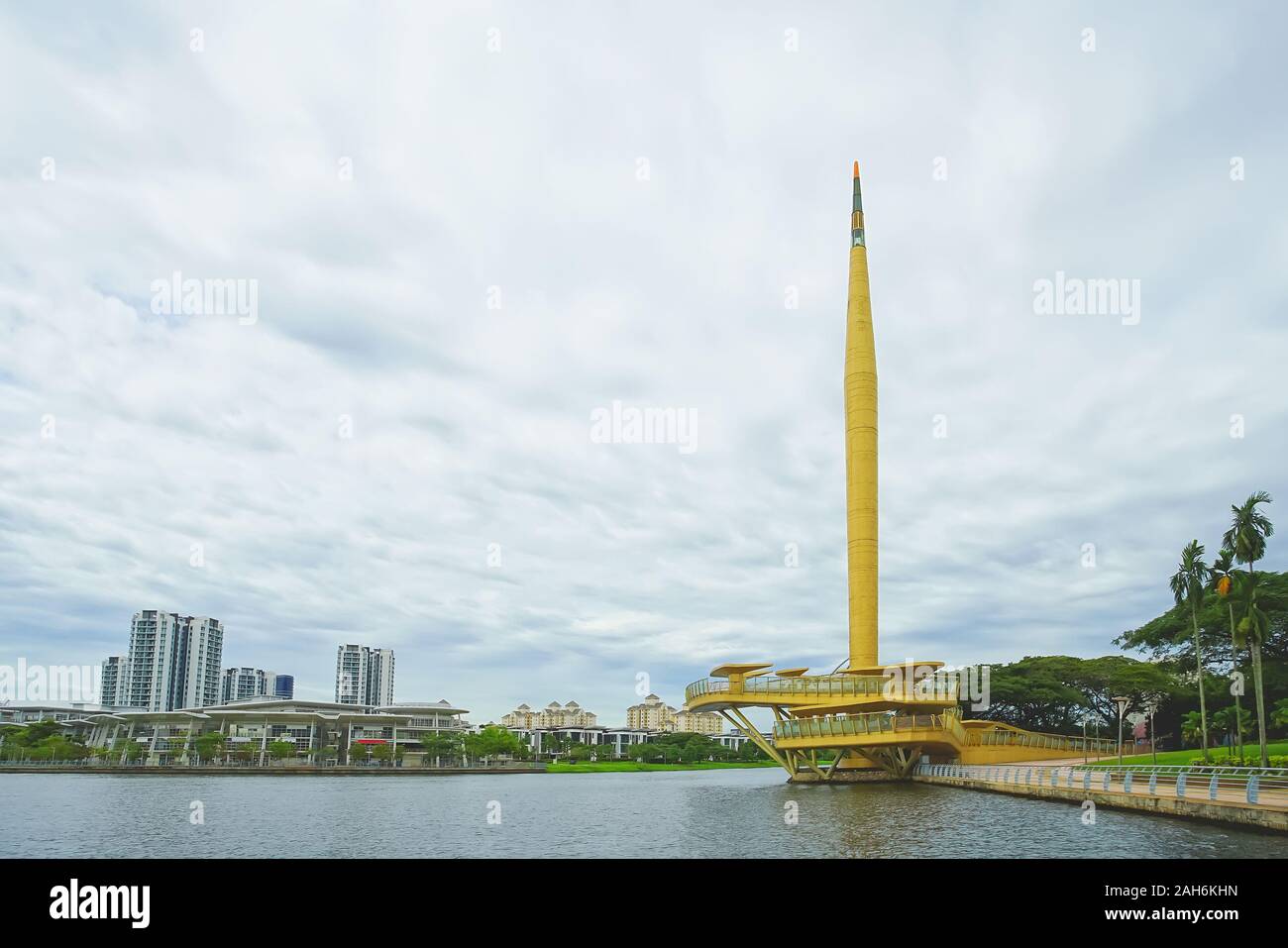 Gold color monument named Millennium Monument in Putrajaya, Malaysia ...