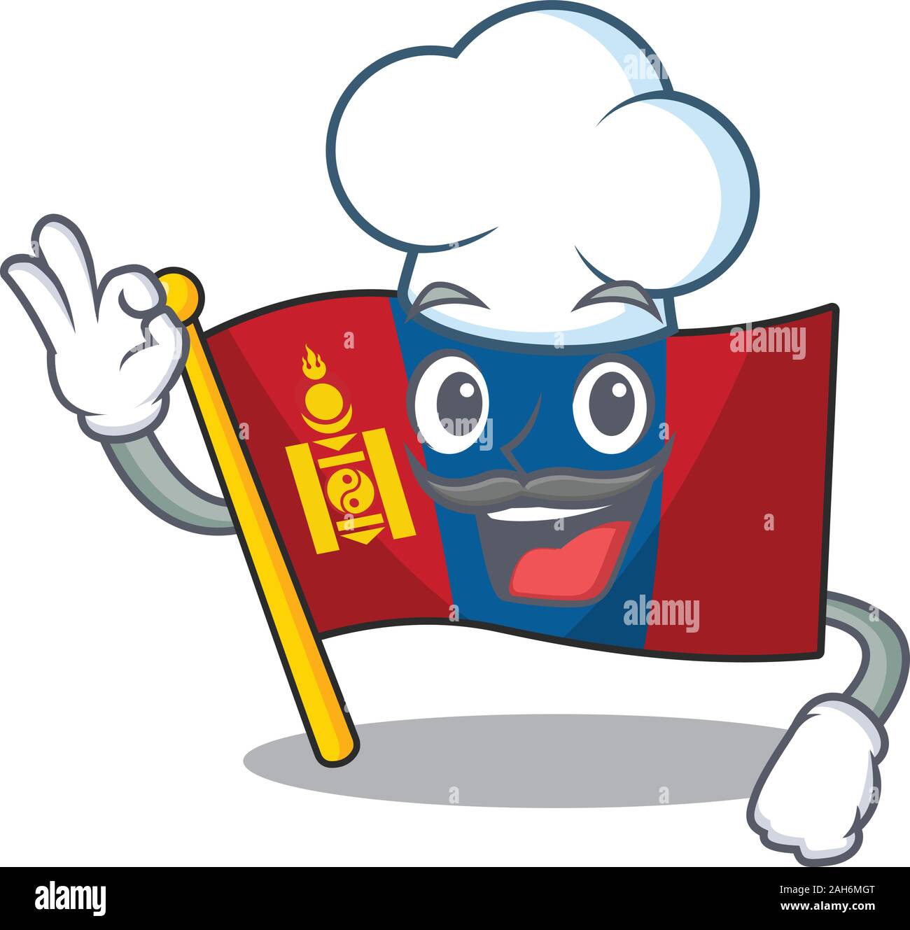 Funny Chef flag mongolia Scroll cartoon character wearing white hat ...