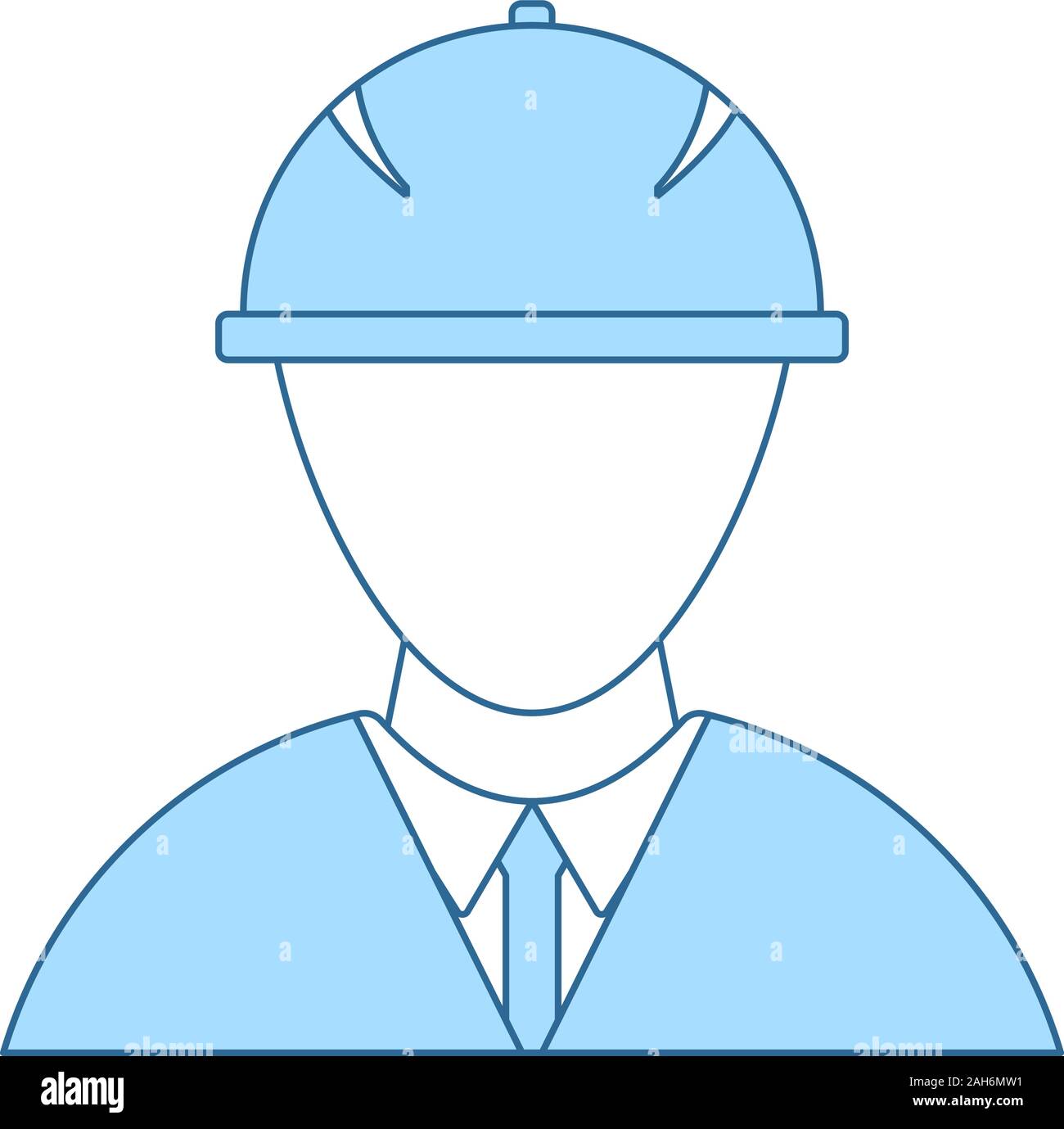 Icon Of Construction Worker Head In Helmet. Thin Line With Blue Fill ...
