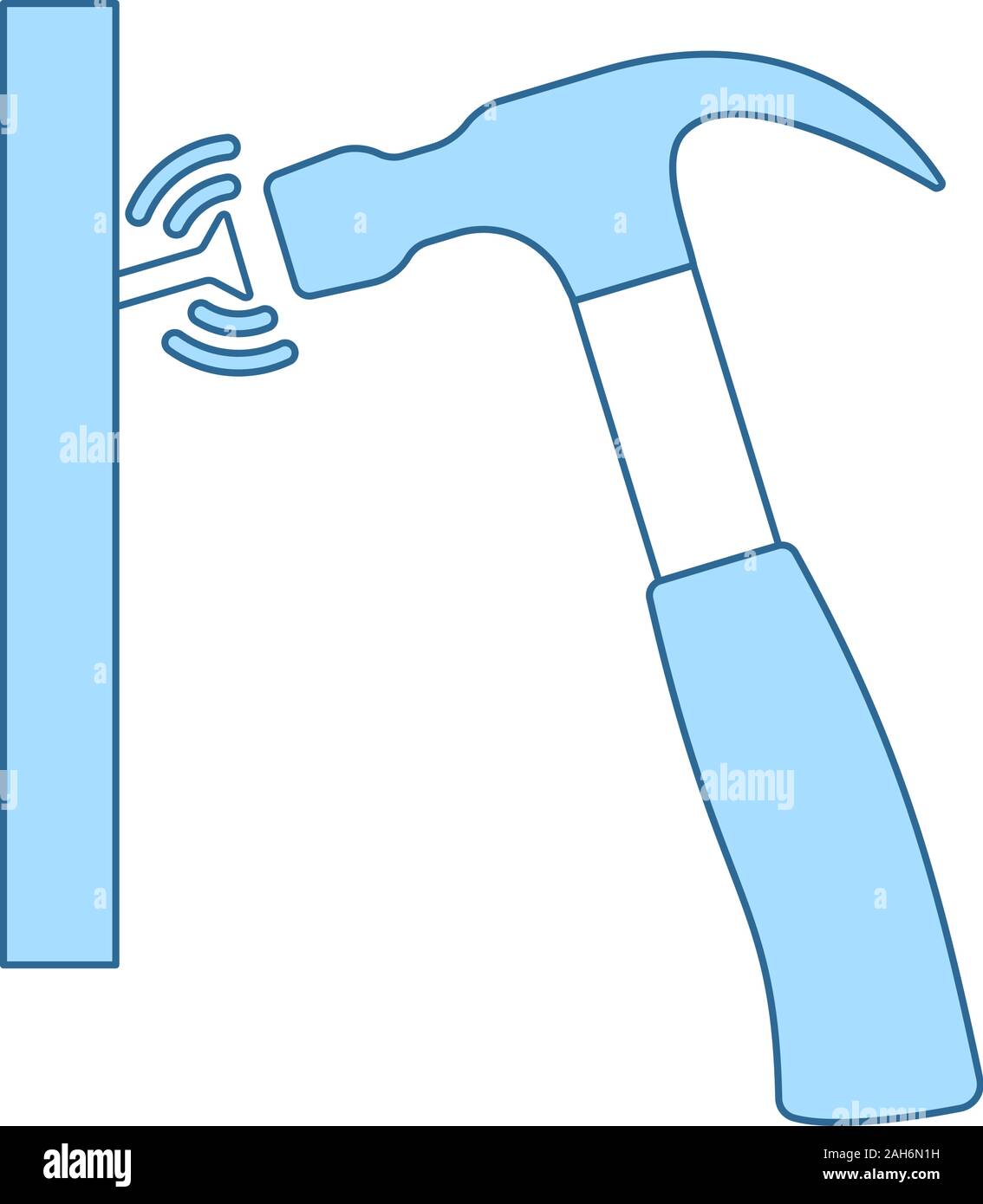 Icon Of Hammer Beat To Nail. Thin Line With Blue Fill Design. Vector ...