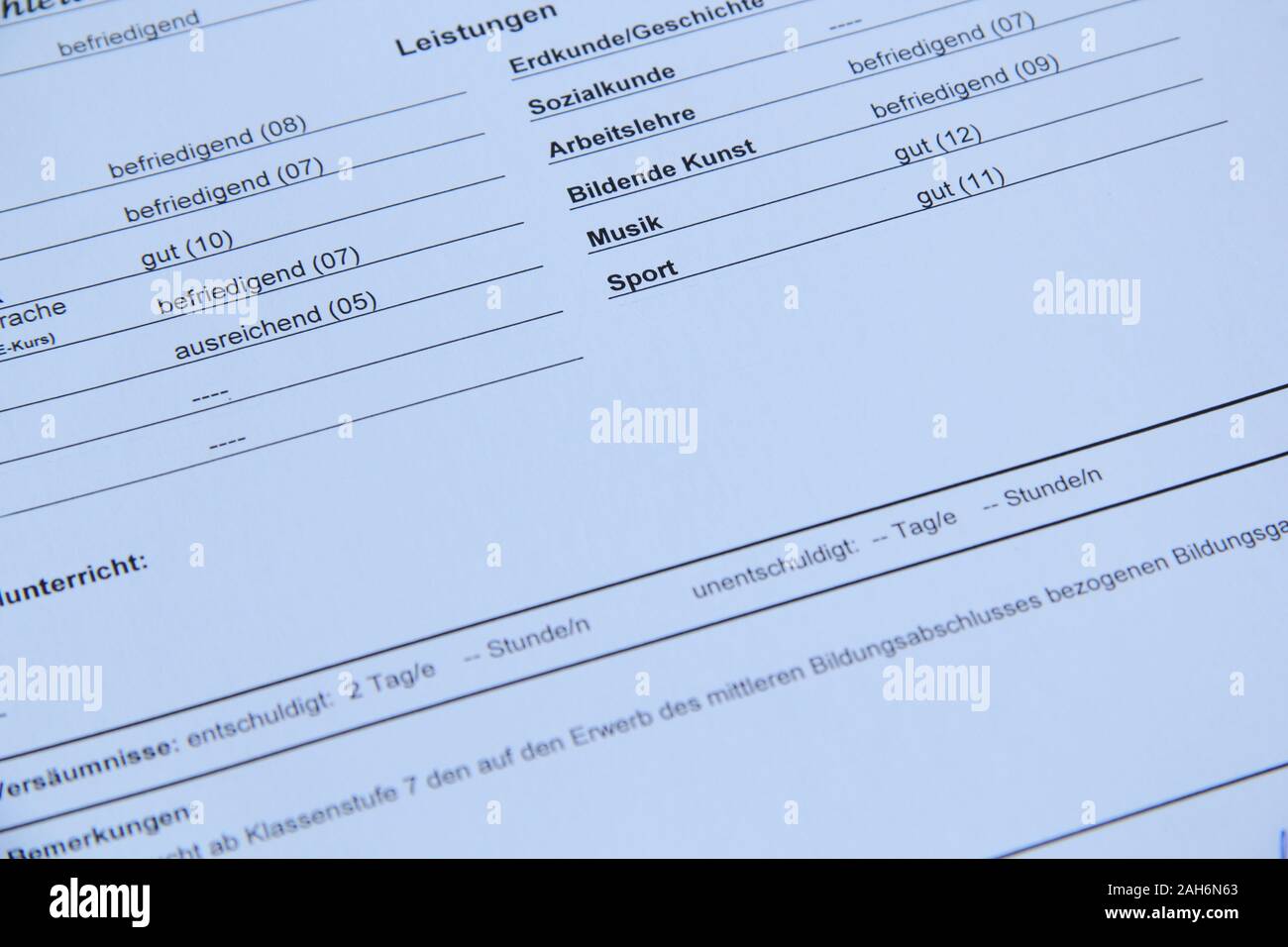 a certificate with grades in German Stock Photo - Alamy