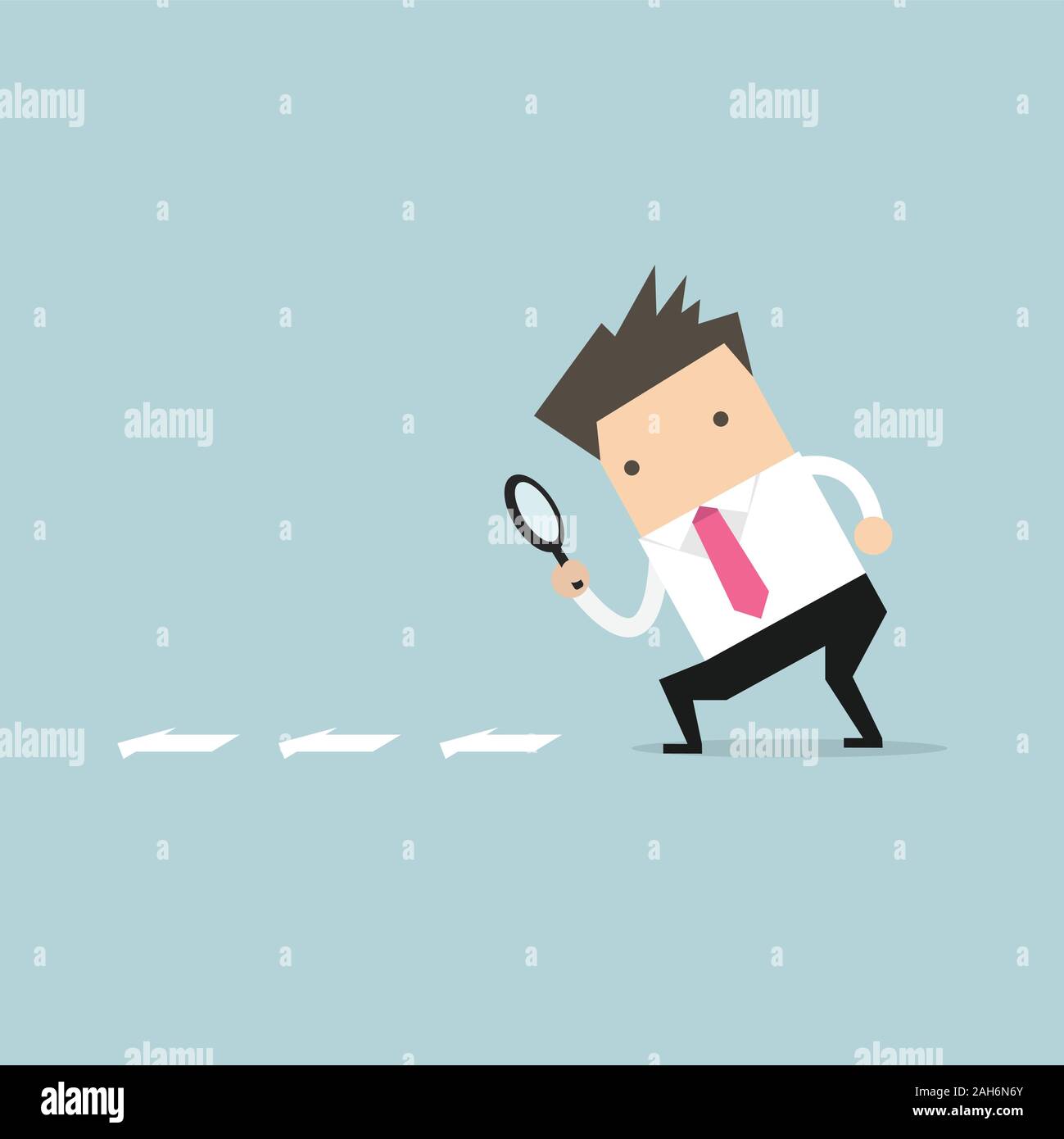 Businessman searching through a magnifying glass. Searching, details ...