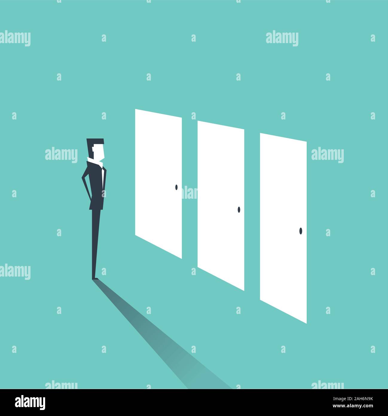 Businessman standing and confused to select doors, business leader ...
