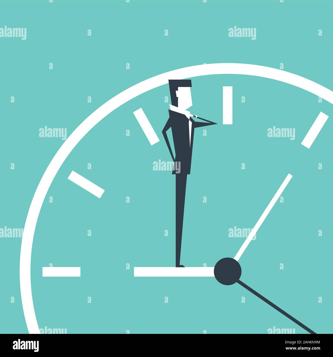 ฺBusinessman see a watch standing on clock, time management concept ...