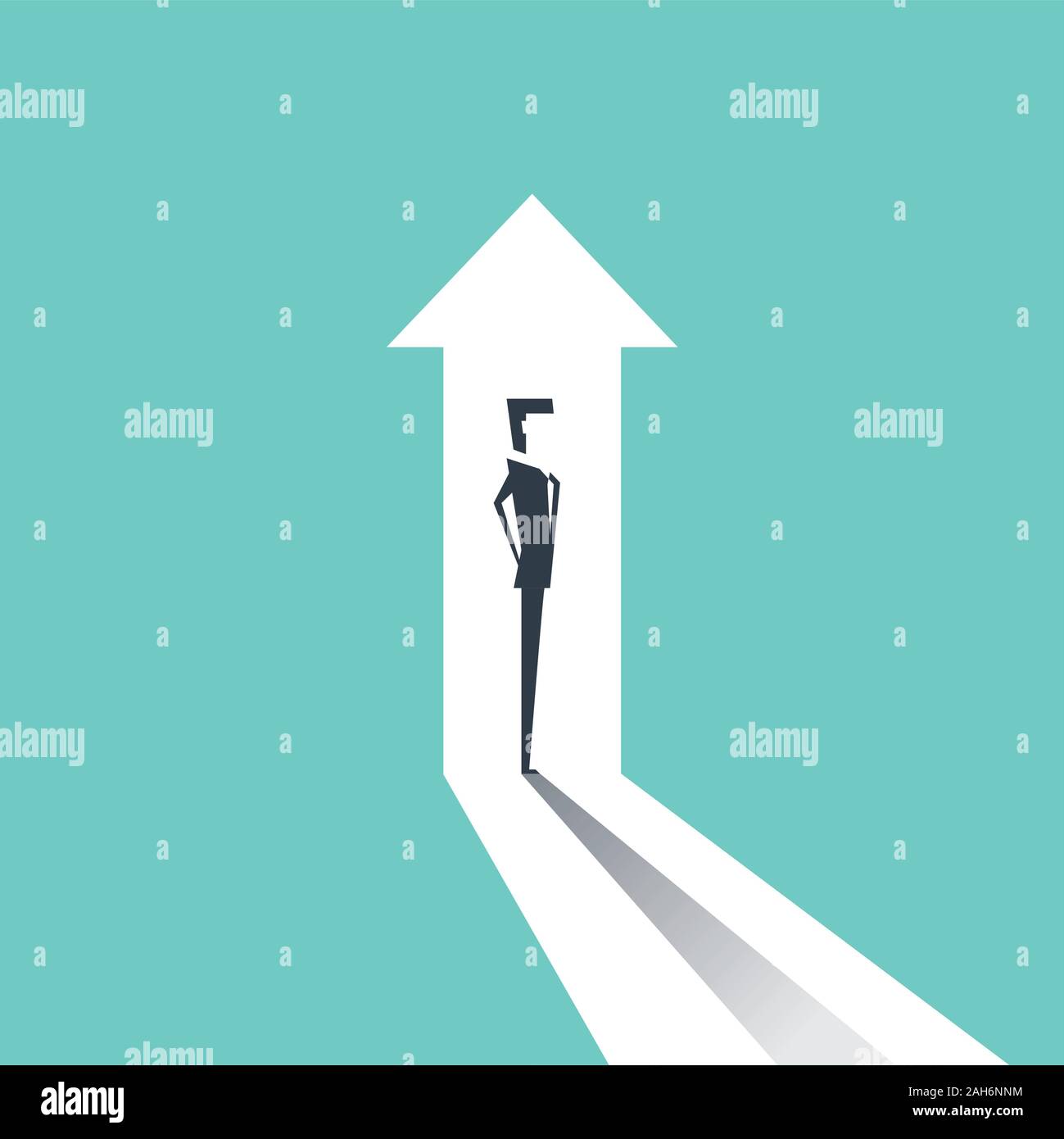 Business growth vector concept with businessman and vertical arrow ...