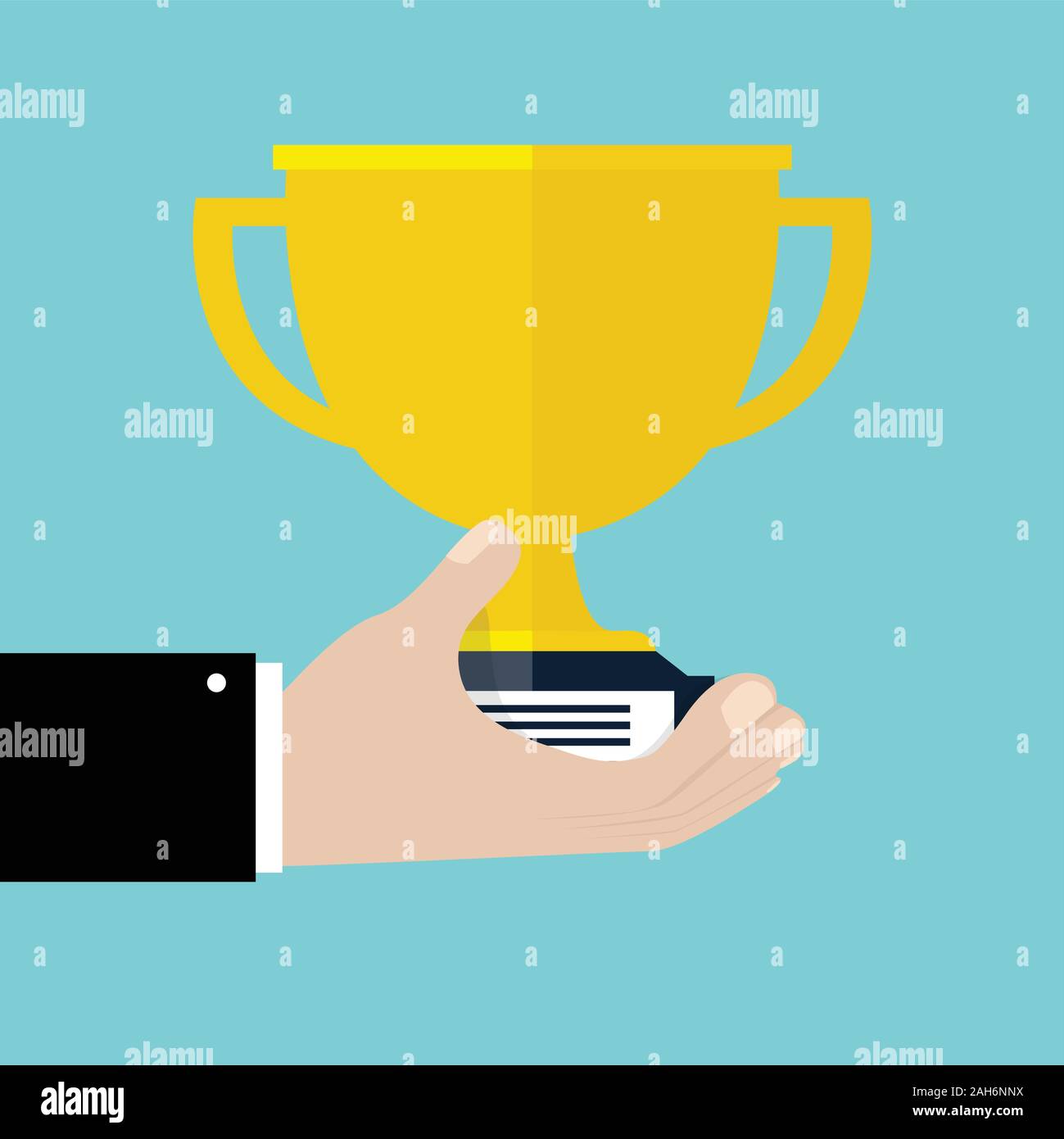 Hand holding a winner trophy cup. winner champion concept. Vector Stock ...