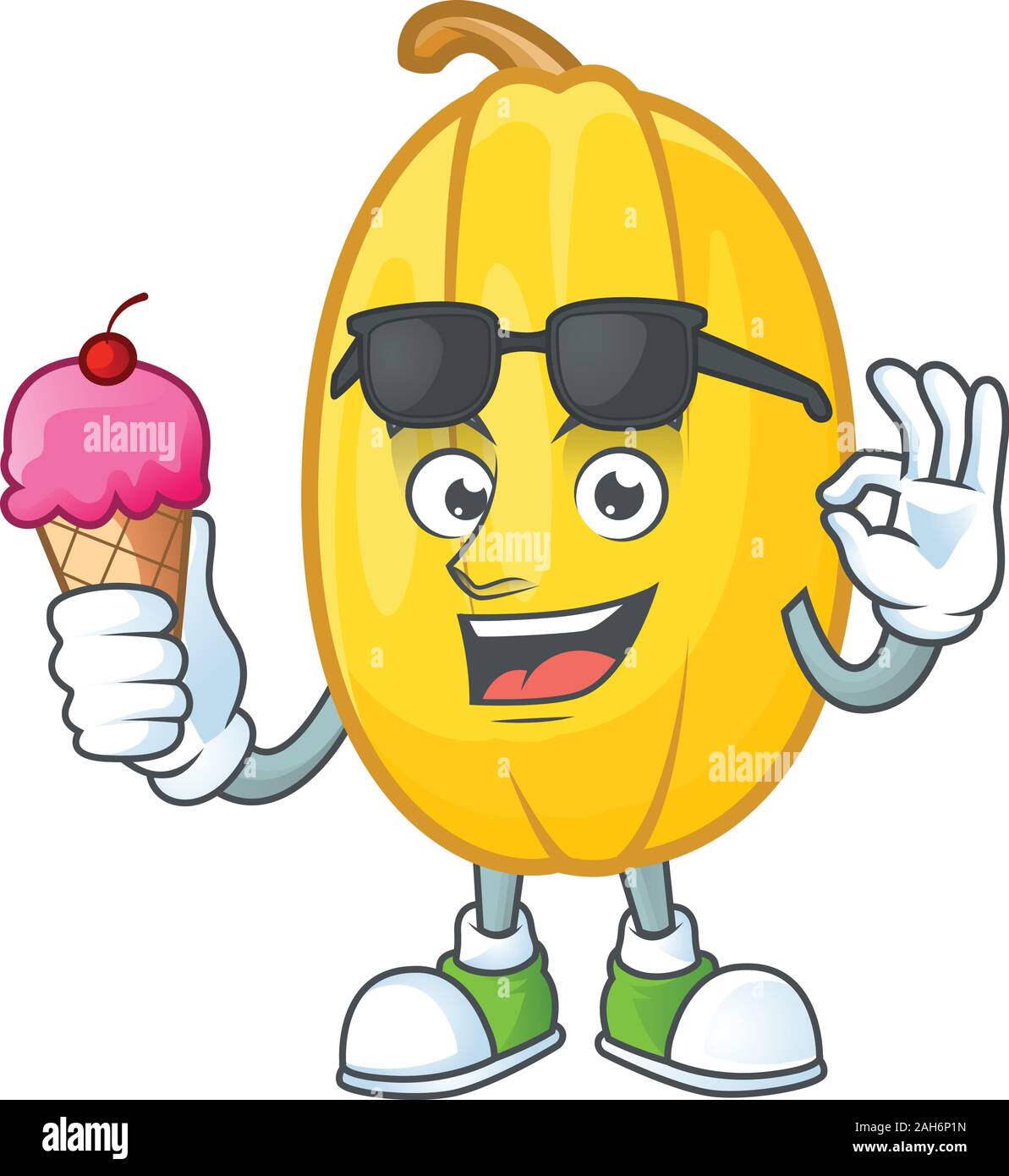 Cute spaghetti squash cartoon character with ice cream Stock Vector ...