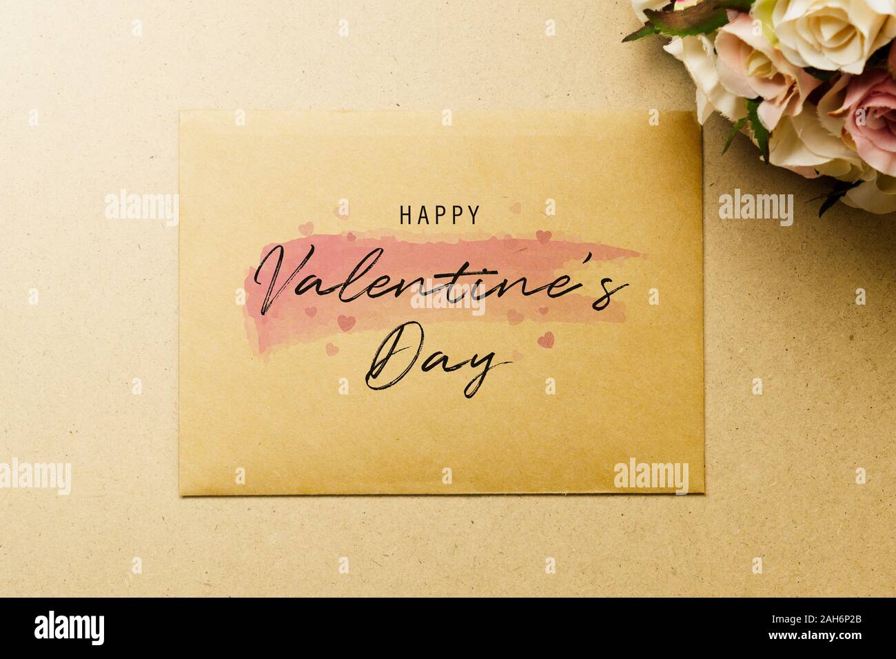 Mockup blank envelop on kraft paper for Valentine's Day. Mock up for ...