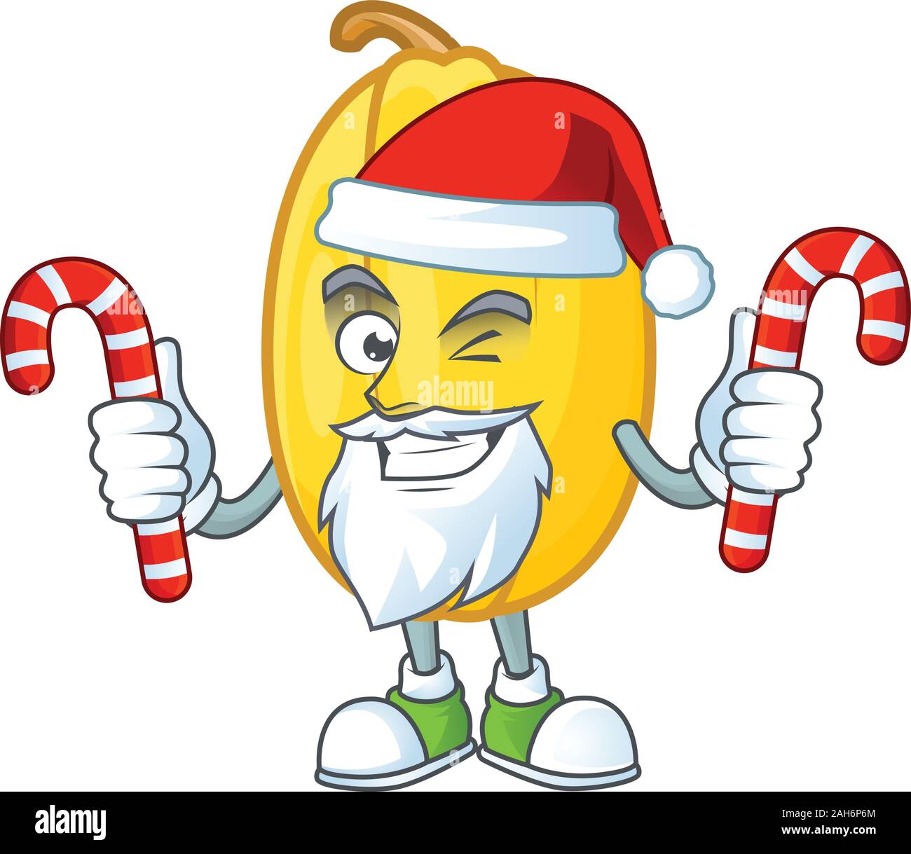 Spaghetti squash Cartoon character in Santa Claus with candy Stock ...
