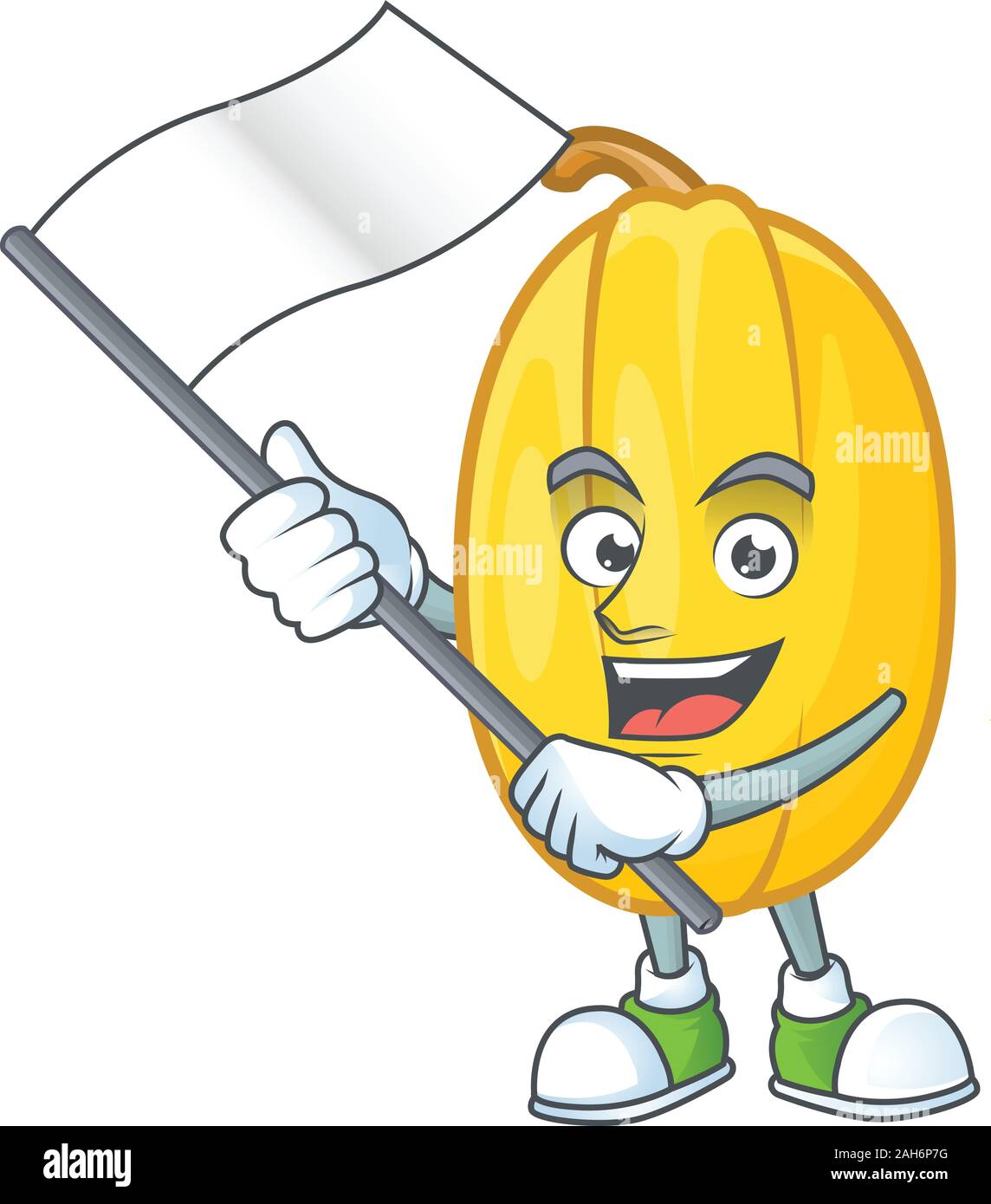 cute spaghetti squash cartoon character design holding a flag Stock ...