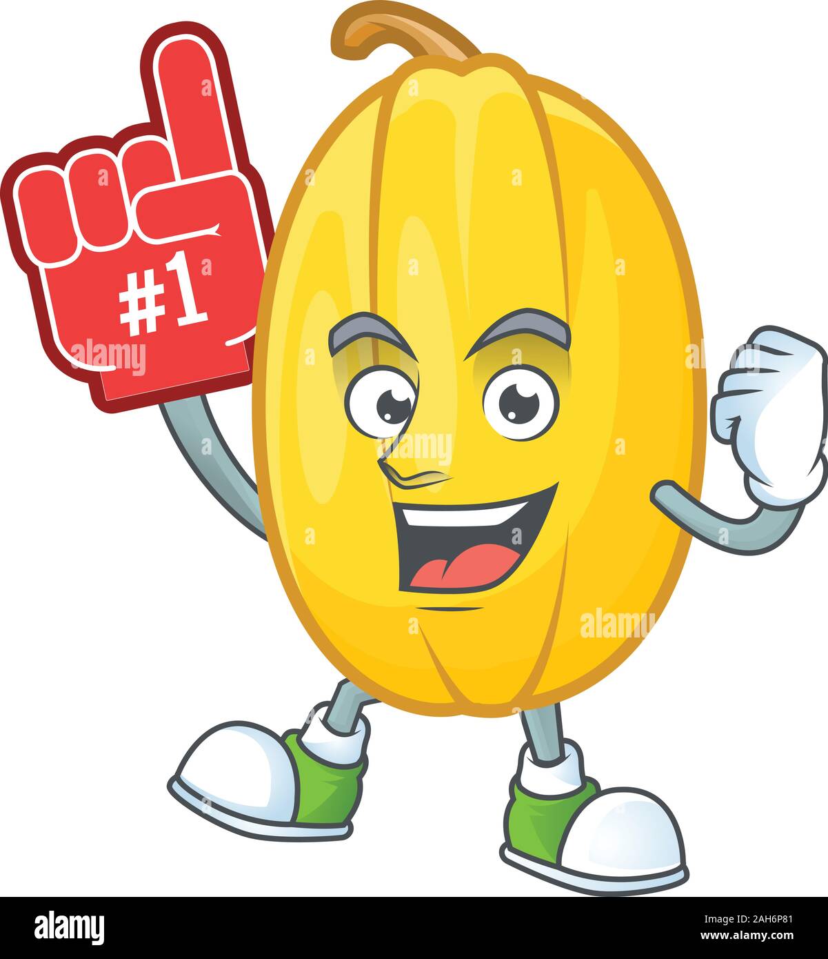 Funny spaghetti squash mascot cartoon style with Foam finger Stock ...